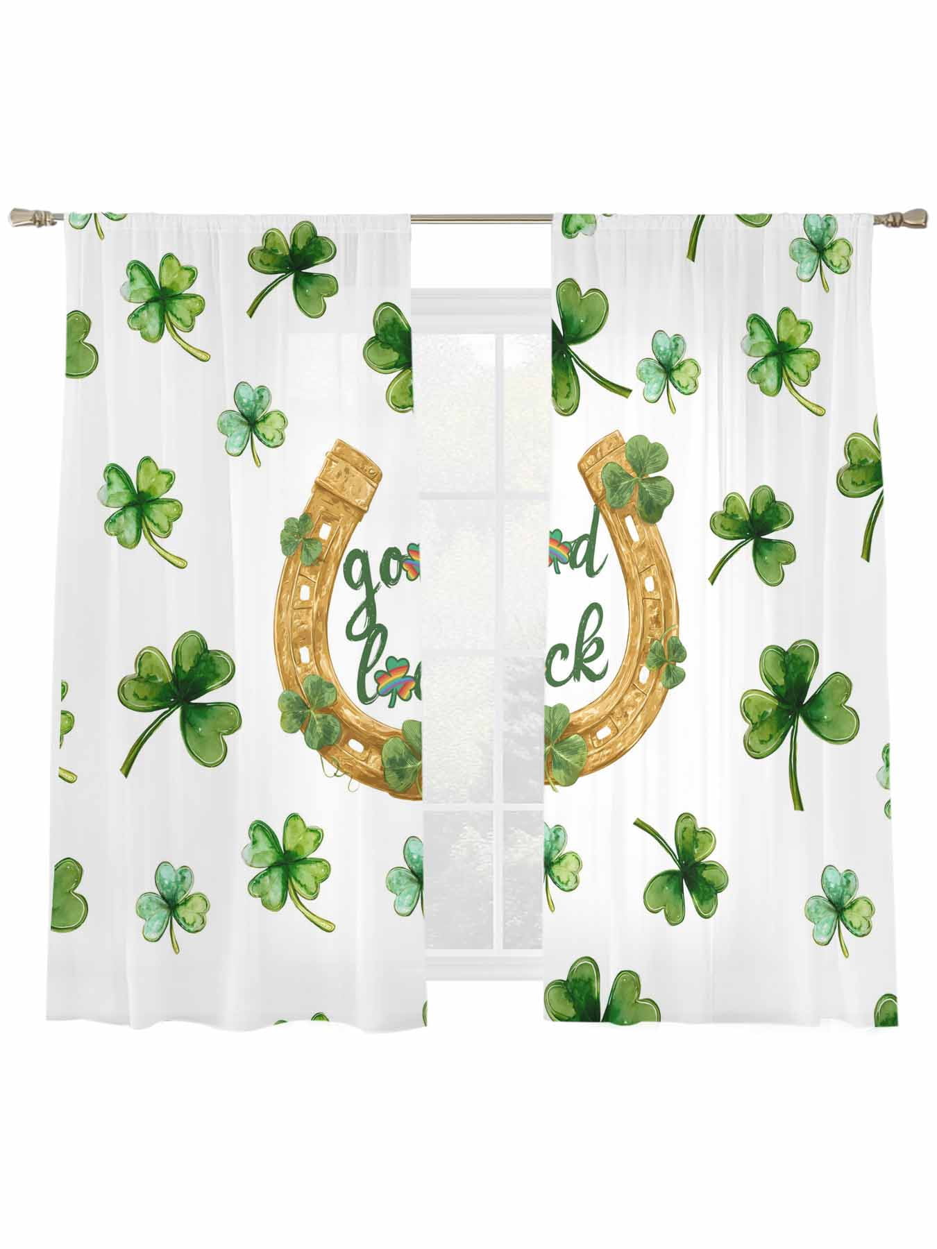 Saint Patrick's Day Sheer Curtains 2 Panels Set Good Luck Shamrock Gold ...