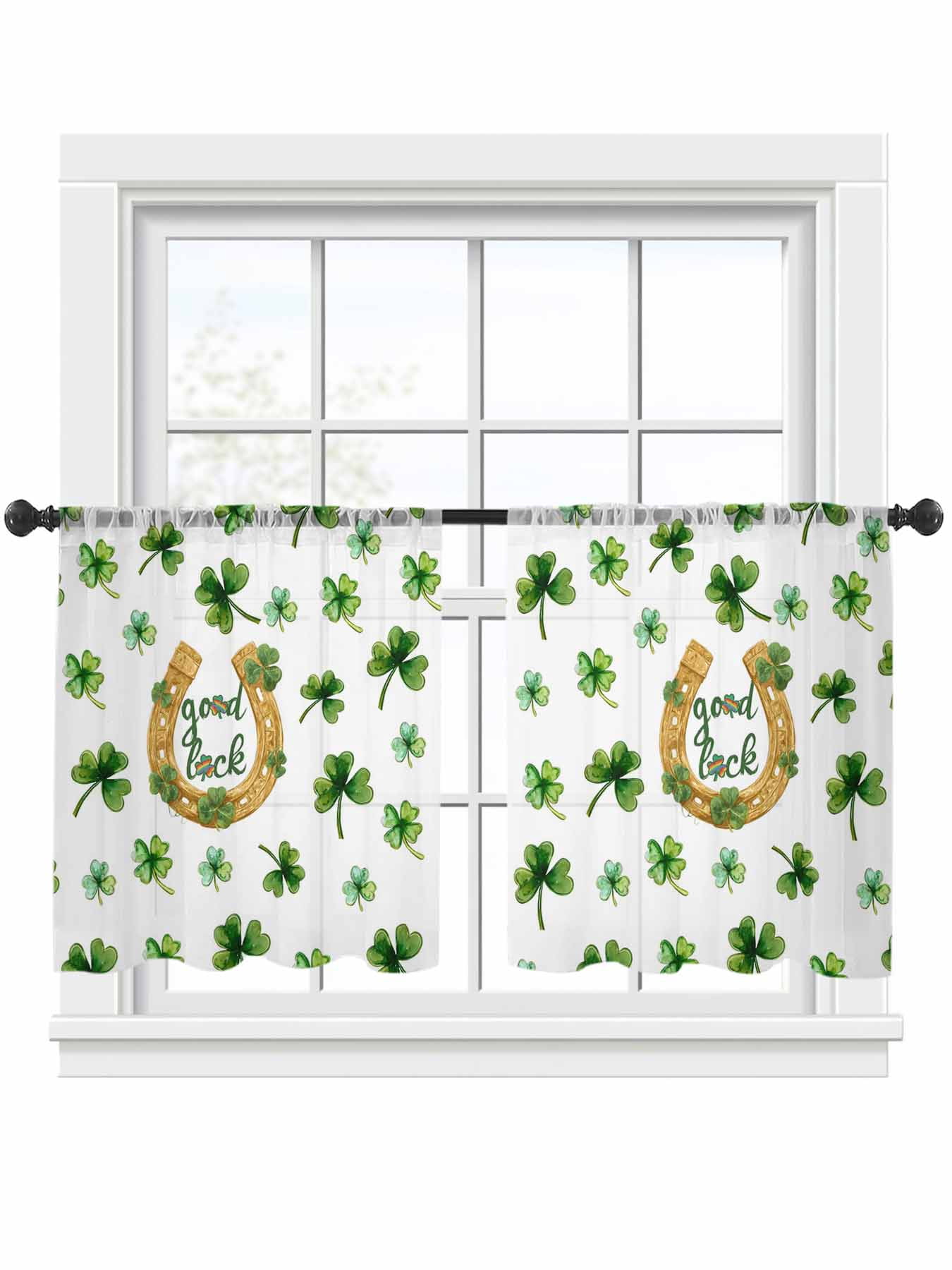 Saint Patrick's Day Sheer Curtains 2 Panels Set Good Luck Shamrock Gold ...