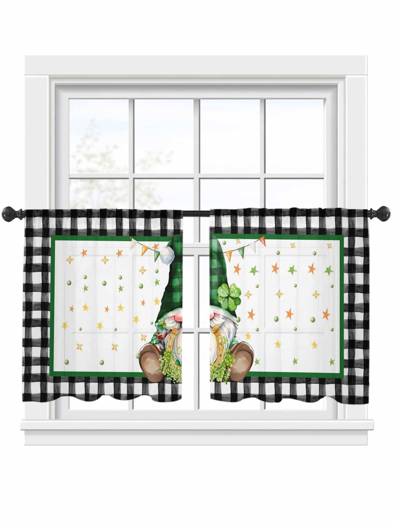 Saint Patrick's Day Sheer Curtains 2 Panels Set Green Fourleaf Grass ...