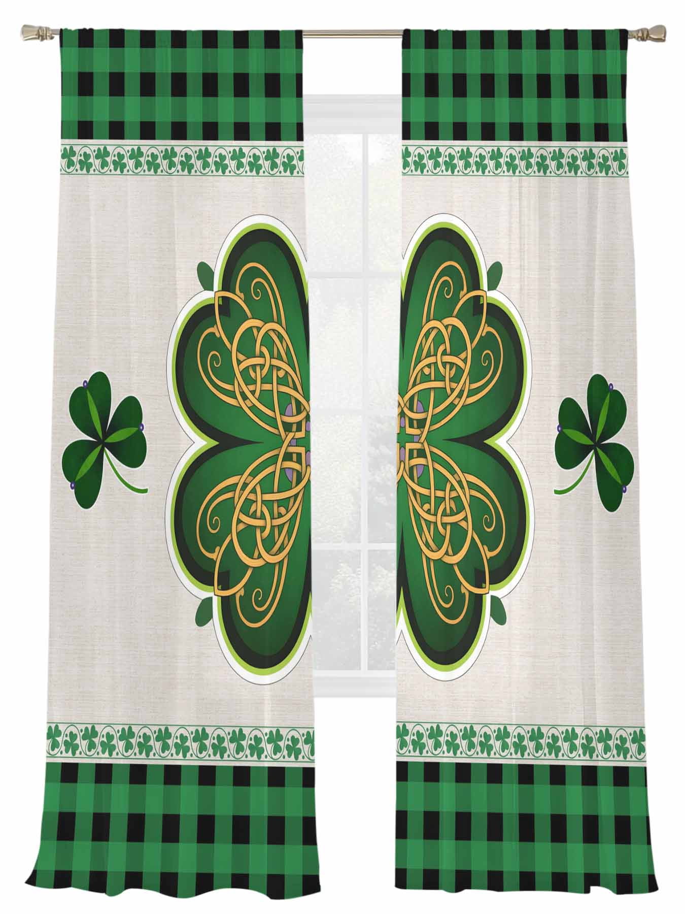 Saint Patrick's Day Sheer Curtains 2 Panels Set Green Gold Lucky ...