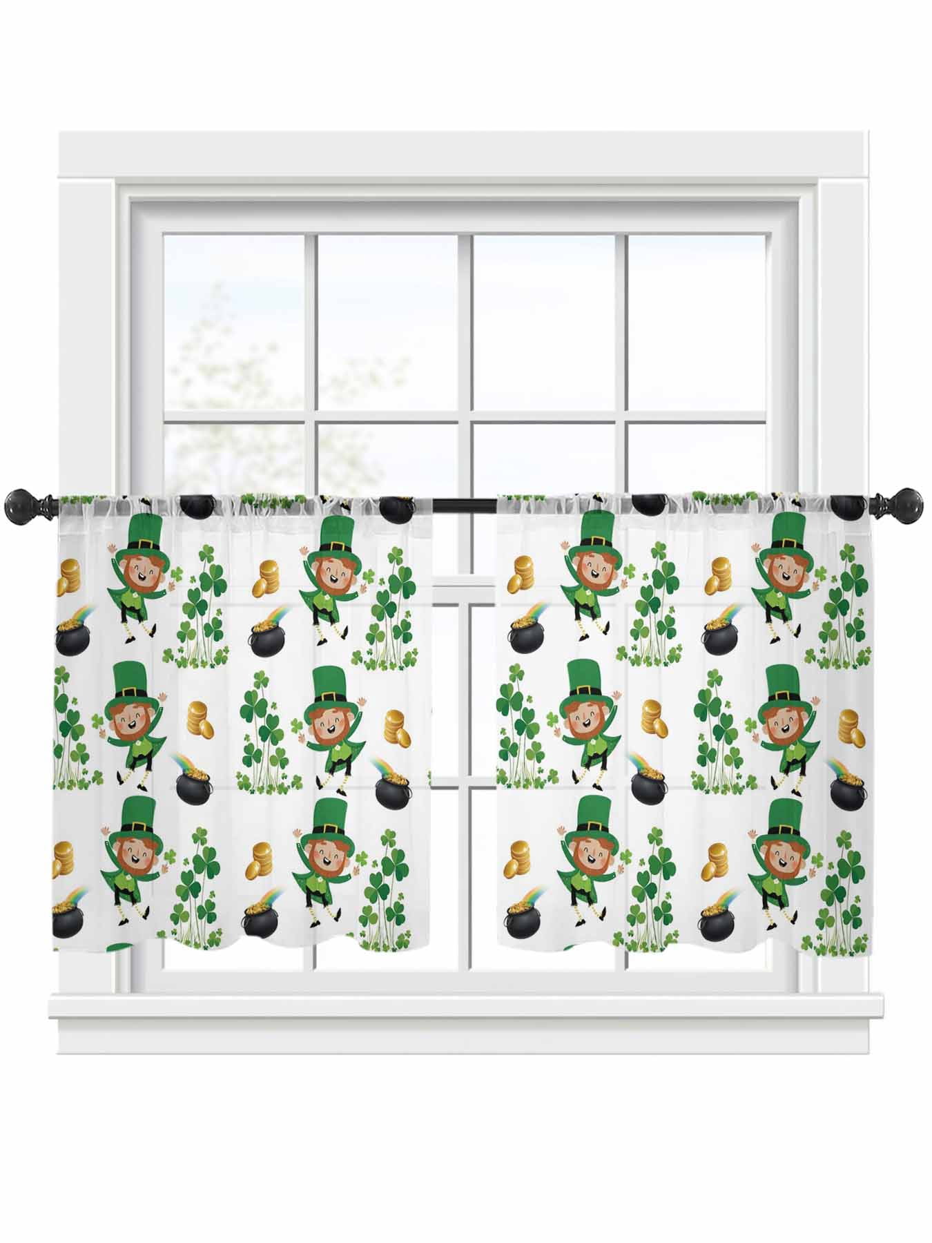 Saint Patrick's Day Sheer Curtains 2 Panels Set Green Hat Fairy Lucky ...