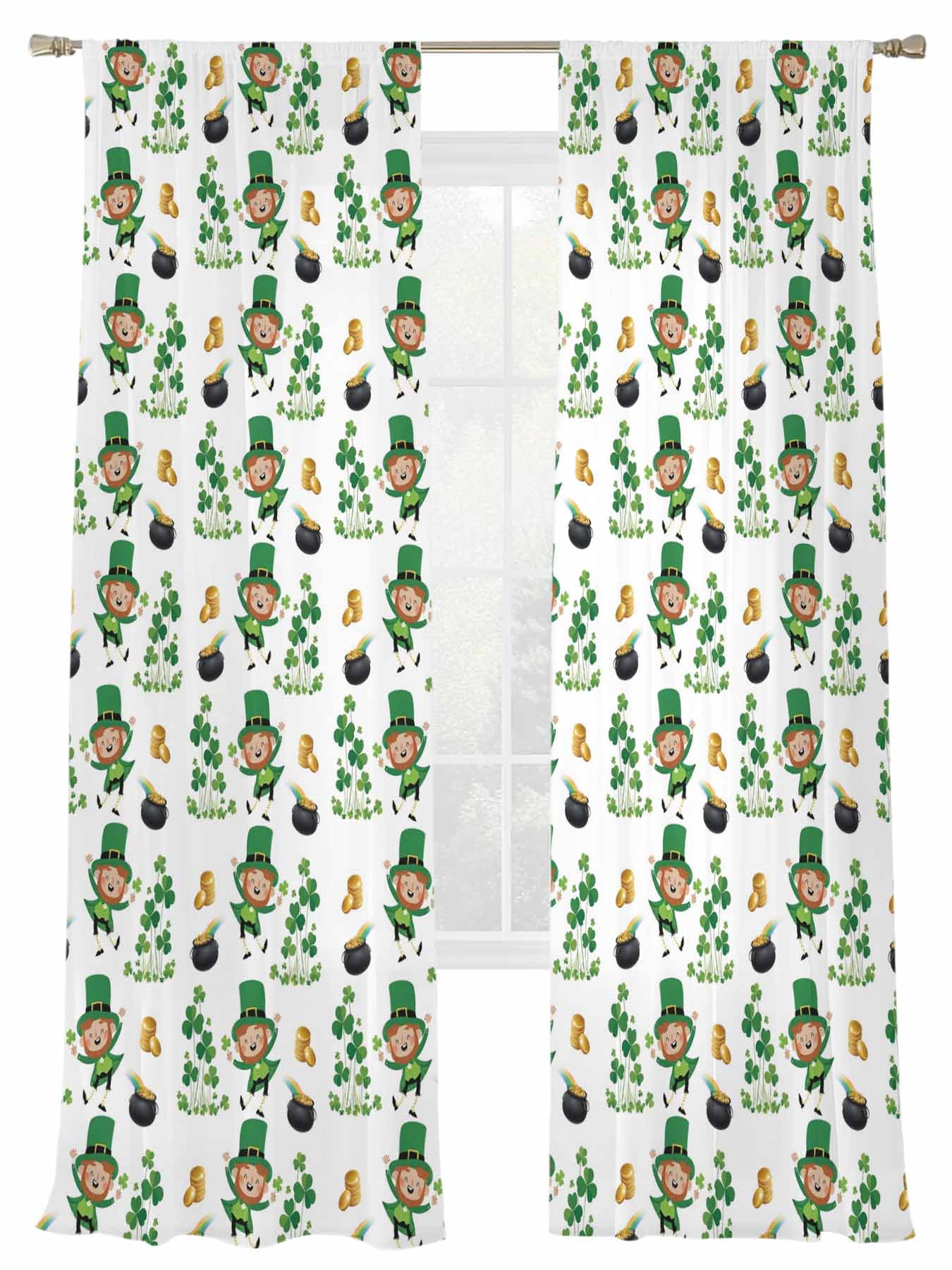 Saint Patrick's Day Sheer Curtains 2 Panels Set Green Hat Fairy Lucky ...