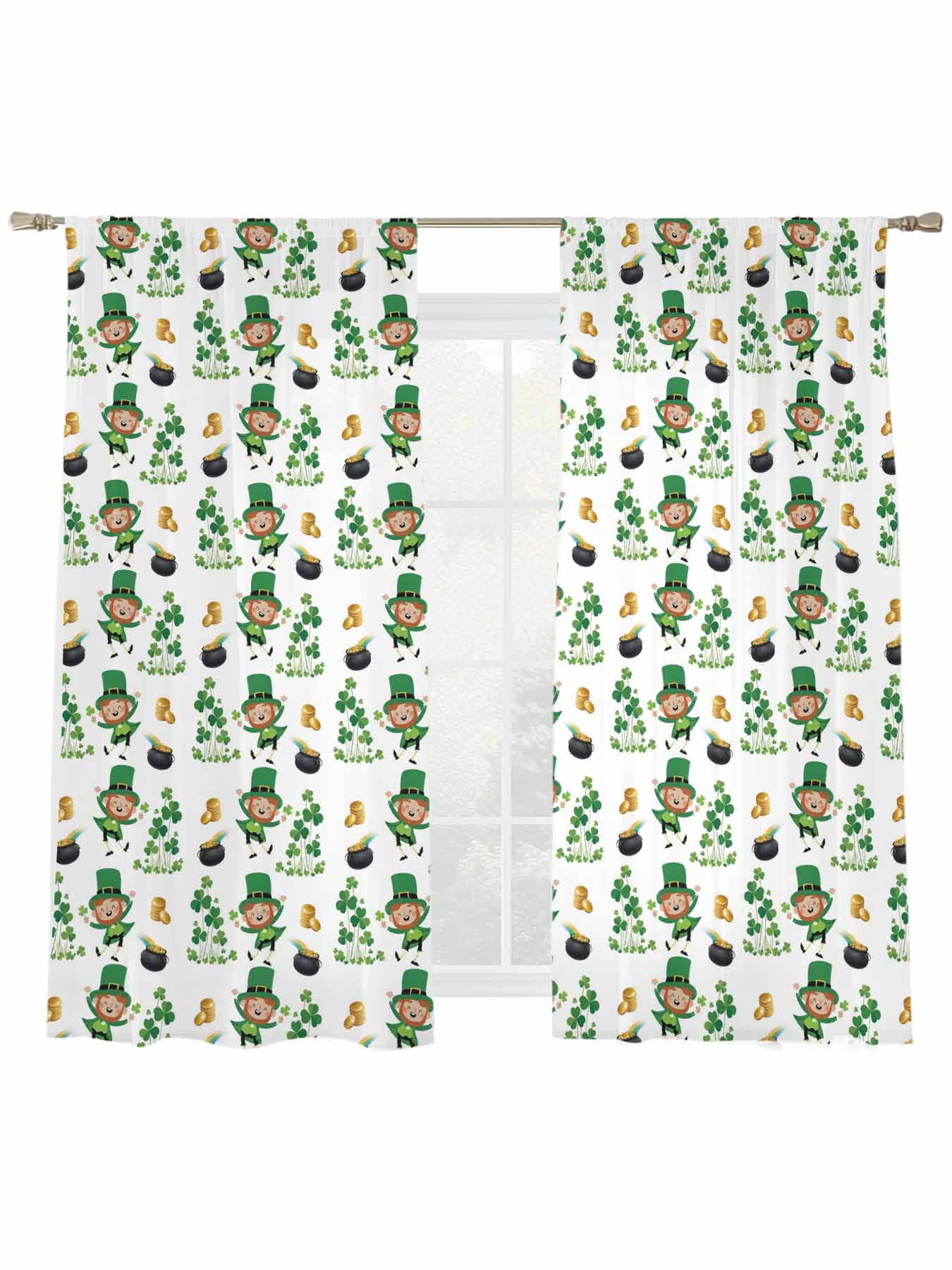 Saint Patrick's Day Sheer Curtains 2 Panels Set Green Hat Fairy Lucky ...