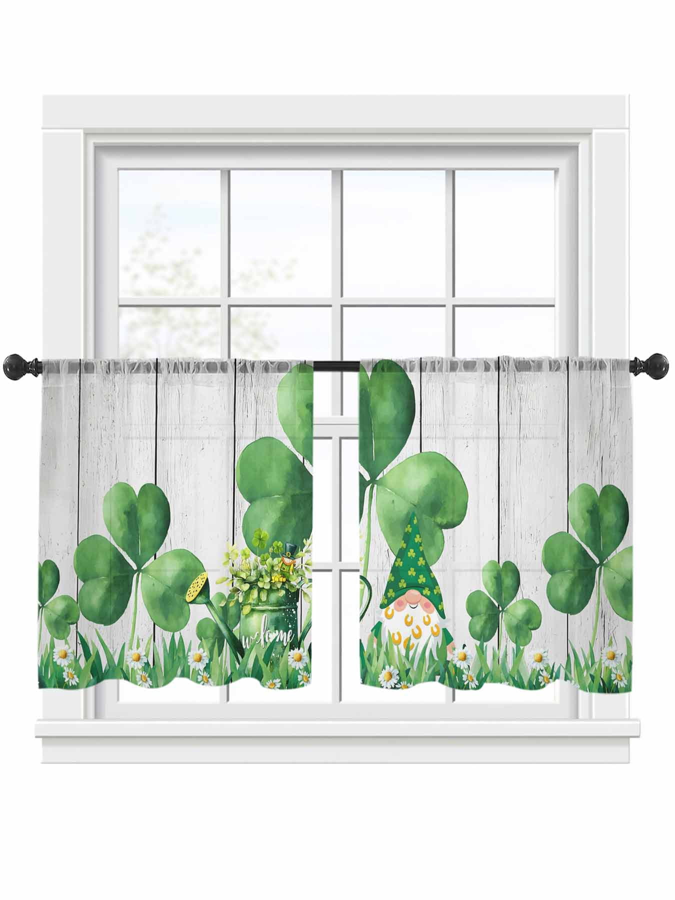 Saint Patrick's Day Sheer Curtains 2 Panels Set Spring Shamrock Gnome ...