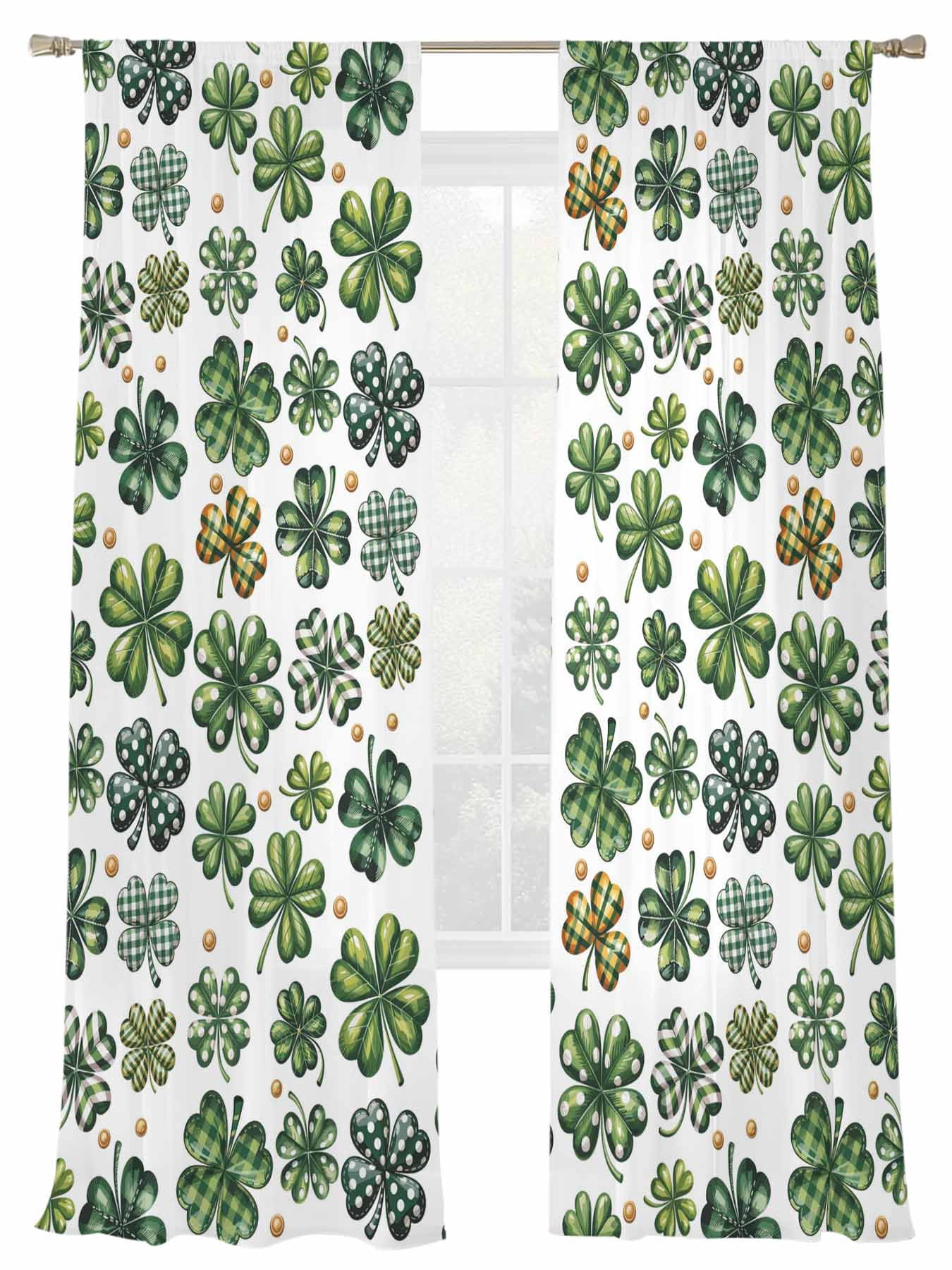 Saint Patrick's Day Sheer Curtains 2 Panels Set Watercolor Dark Green ...