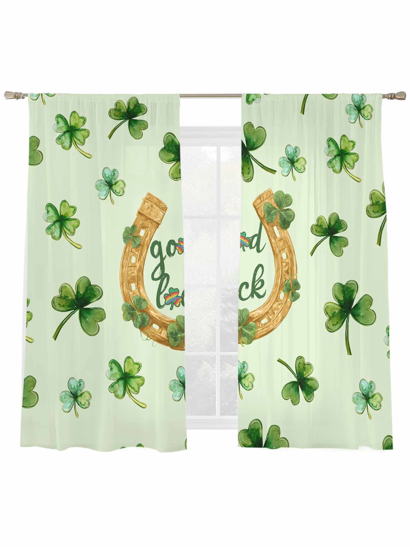 Saint Patrick's Day Sheer Curtains 2 Panels Set Watercolor Shamrock ...