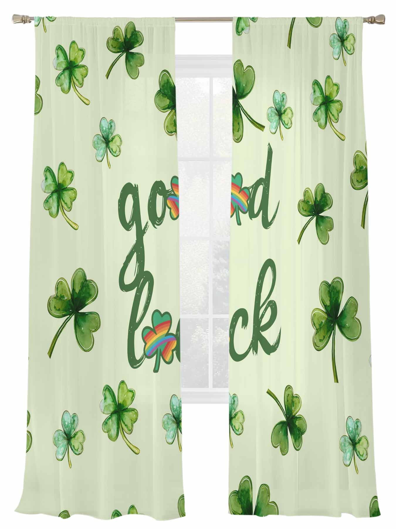 Saint Patrick's Day Sheer Curtains 2 Panels Set Watercolor Shamrock ...