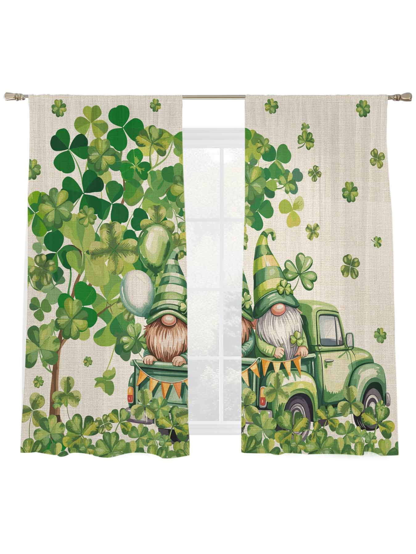 Saint Patrick's Day Sheer Curtains 2 Panels Set Watercolor Truck Gnome ...