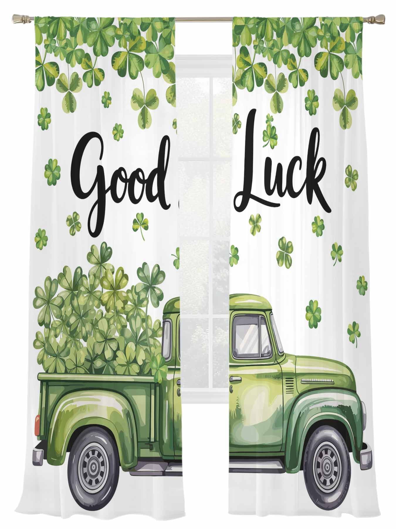 Saint Patrick's Day Sheer Curtains 2 Panels Set Watercolor Truck Good ...
