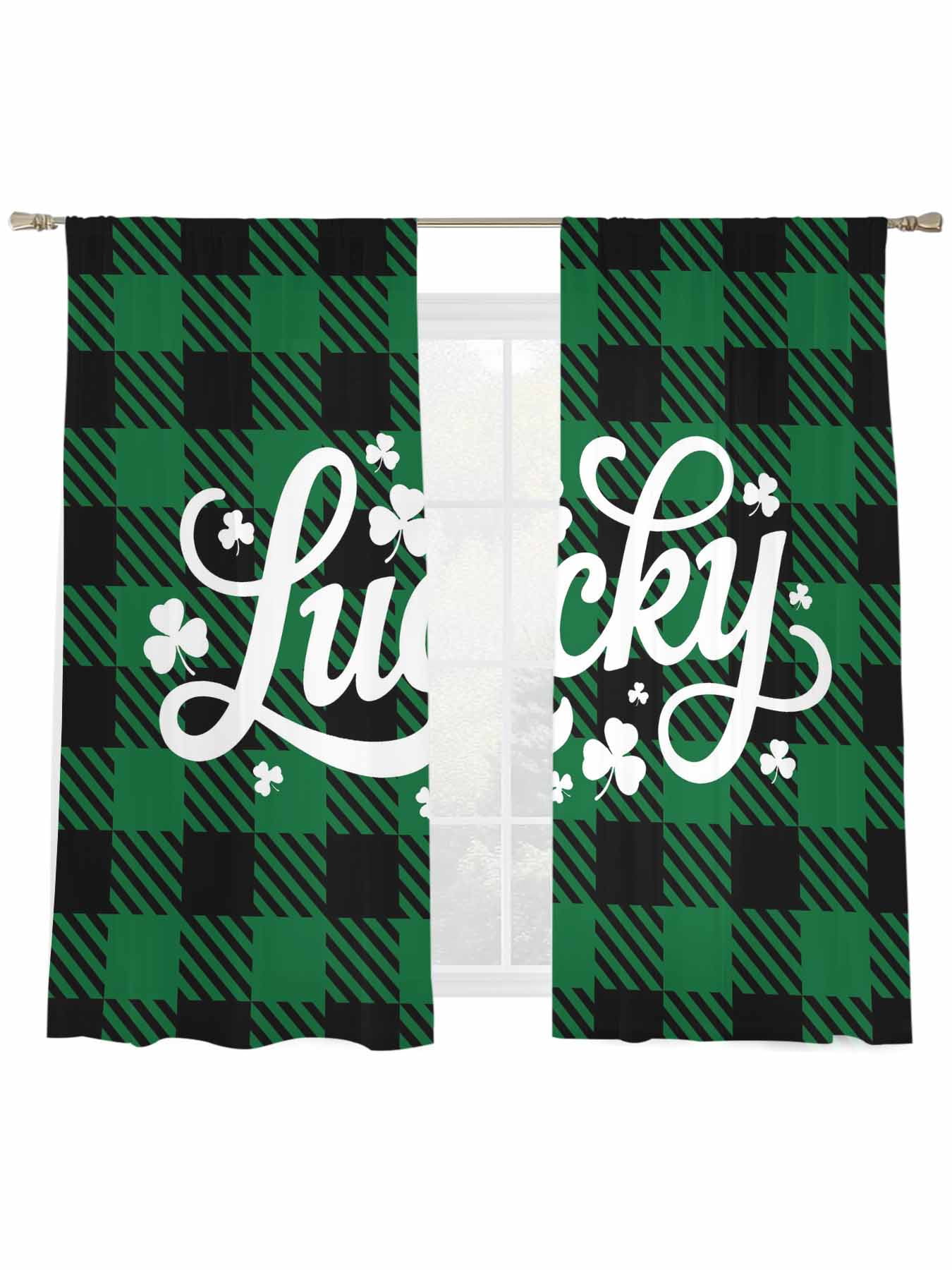 Saint Patrick's Day Sheer Curtains 2 Panels Set White Lucky Shamrocks ...