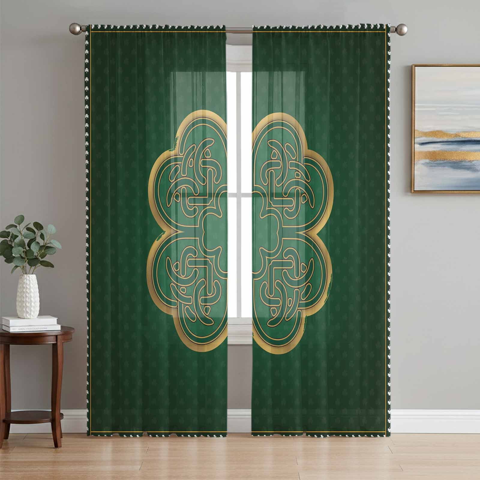 Saint Patrick's Day Sheer Curtains 96 Inch Length 2 Panels Set, Green ...
