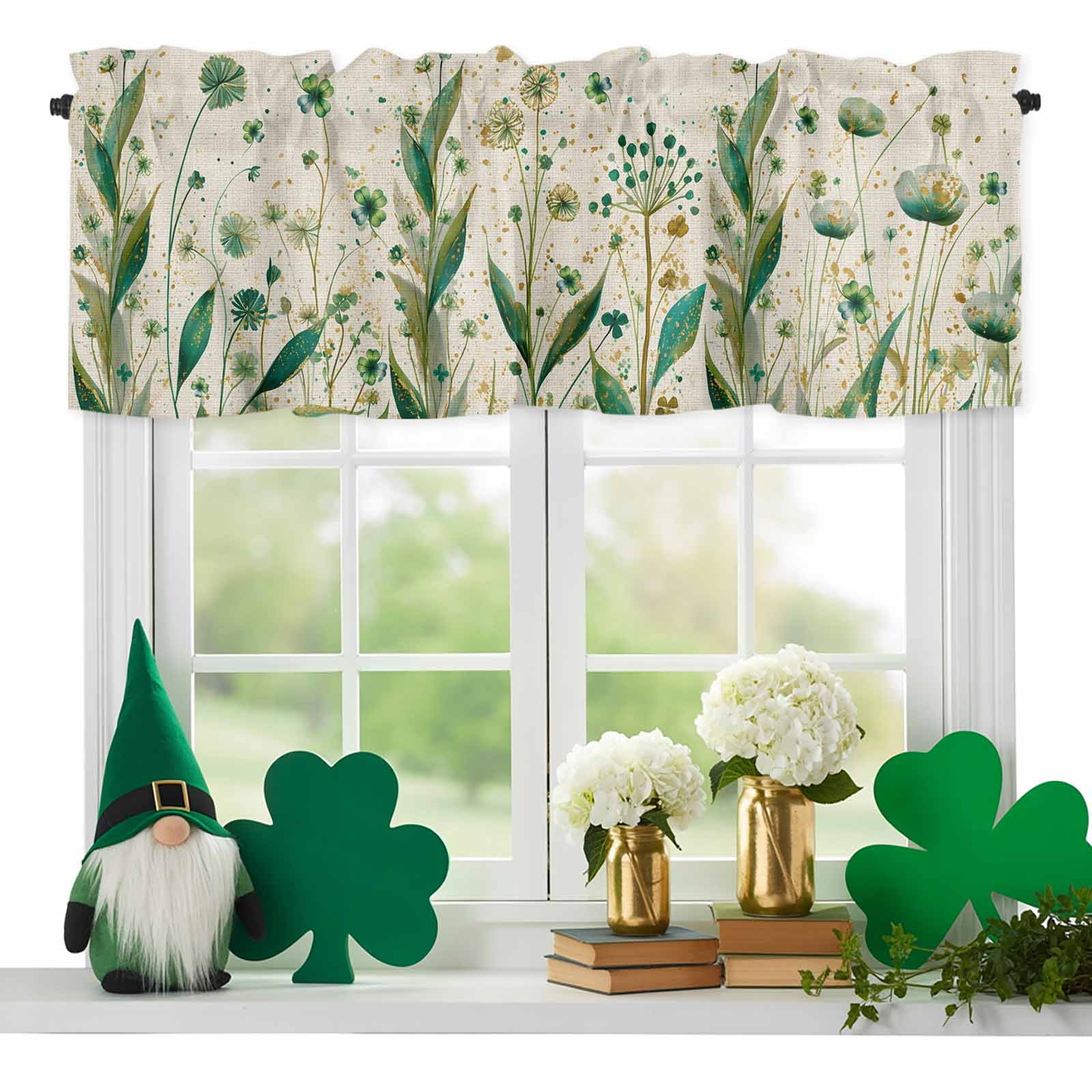 Saint Patrick's Day Valance Curtain for Windows Watercolor Spring Green ...