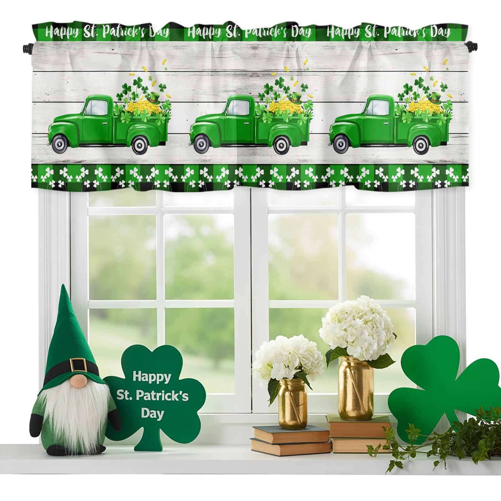 Saint Patrick's Day Valances for Windows, Green Truck with Lucky ...