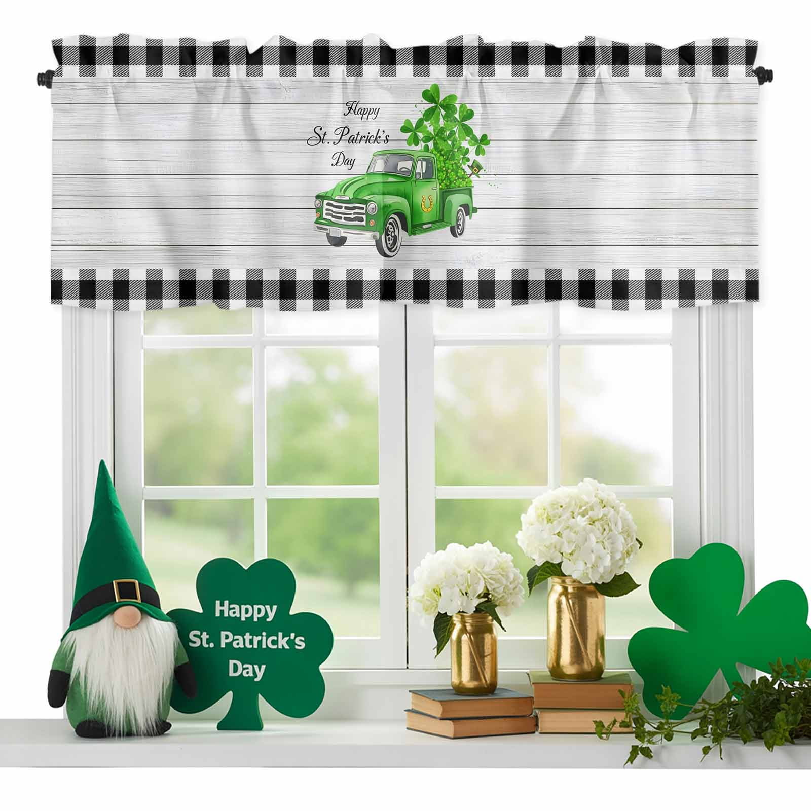 Saint Patrick's Day Valances for Windows, Green Truck Lucky Shamrocks ...