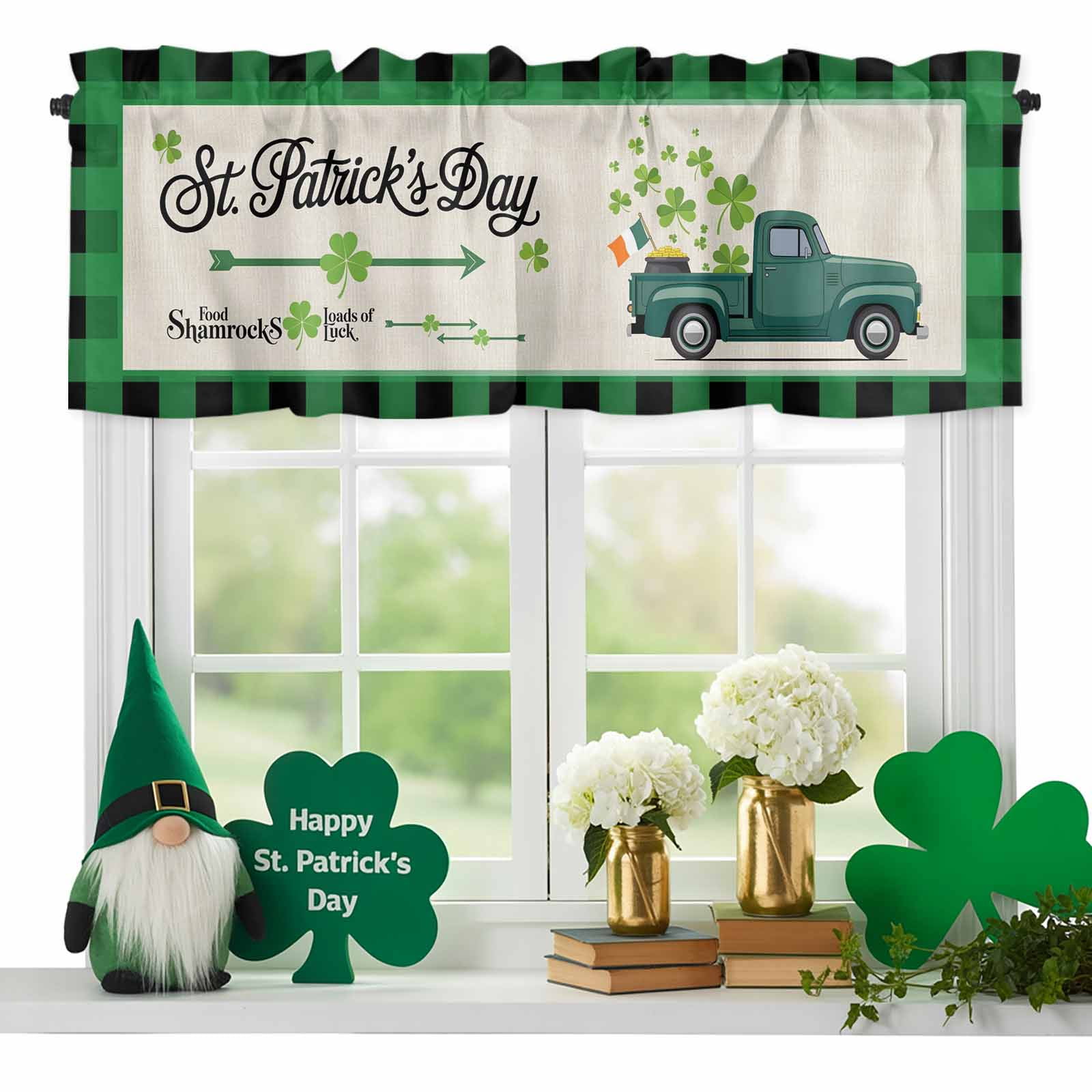 Saint Patrick's Day Valances for Windows, Shamrock Flag Truck Green ...