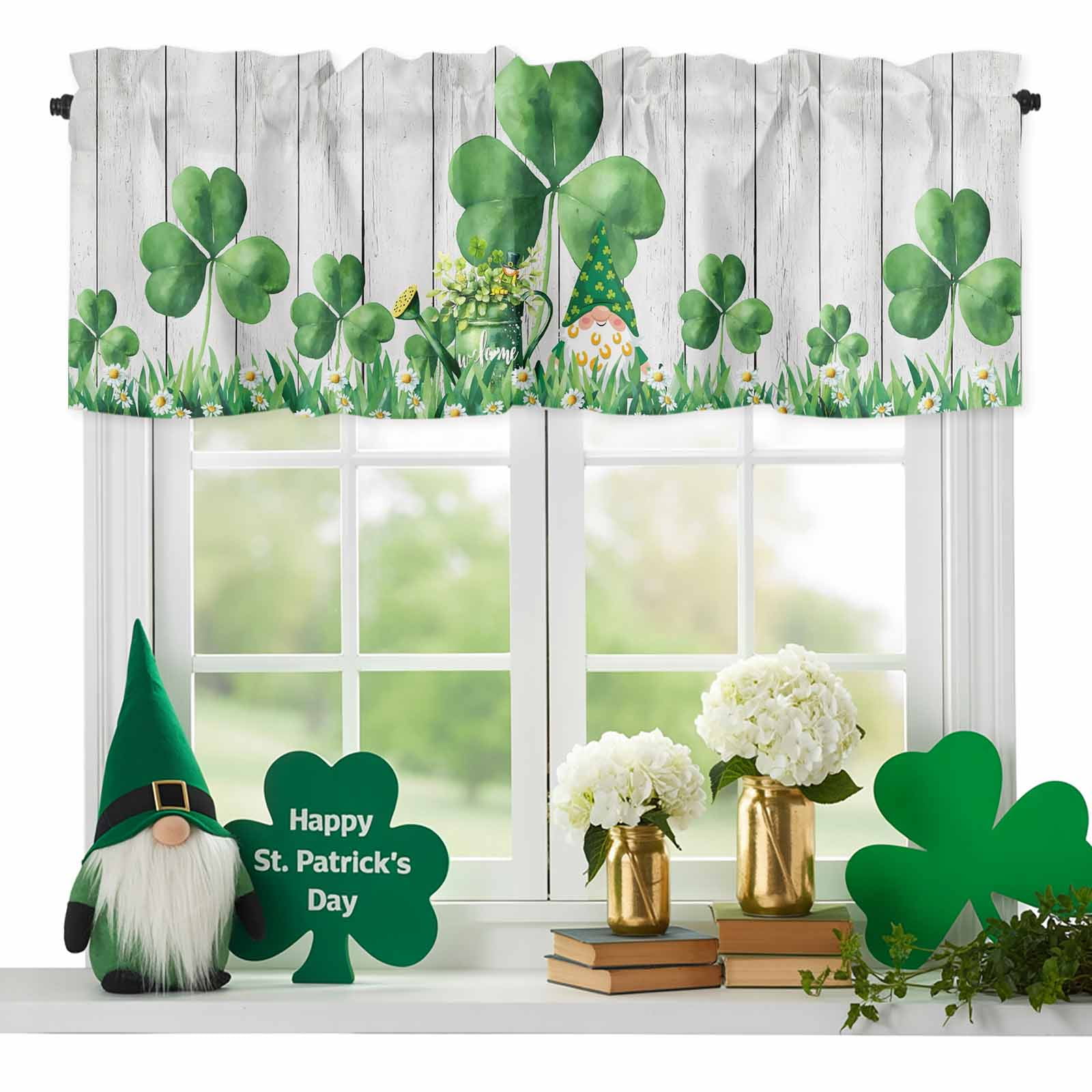 Saint Patrick's Day Valances for Windows, Spring Shamrock Gnome Kettle ...