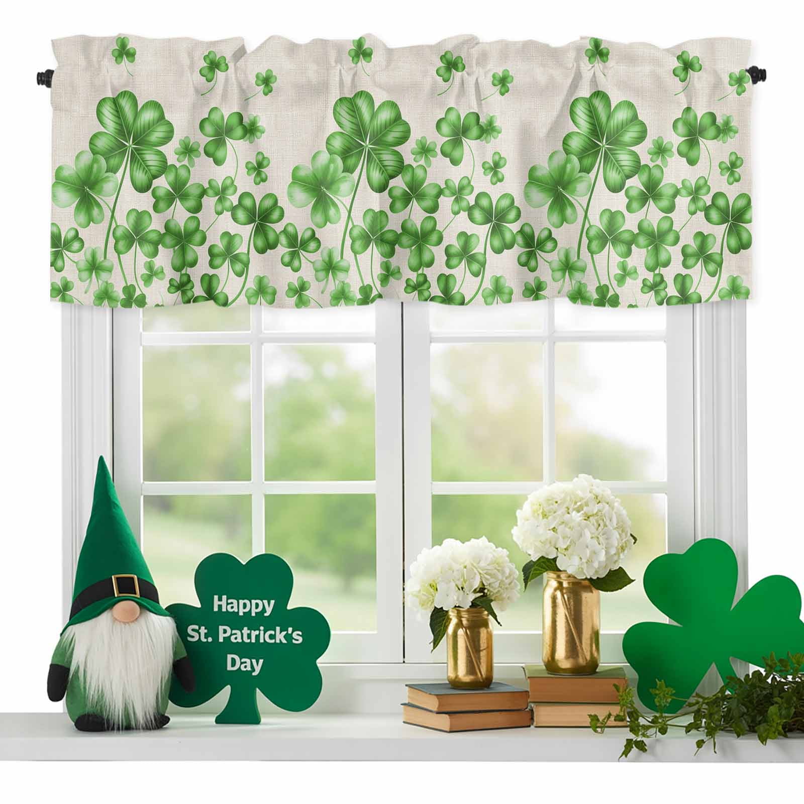 Saint Patrick's Day Valances for Windows, Watercolor Green Shamrocks ...