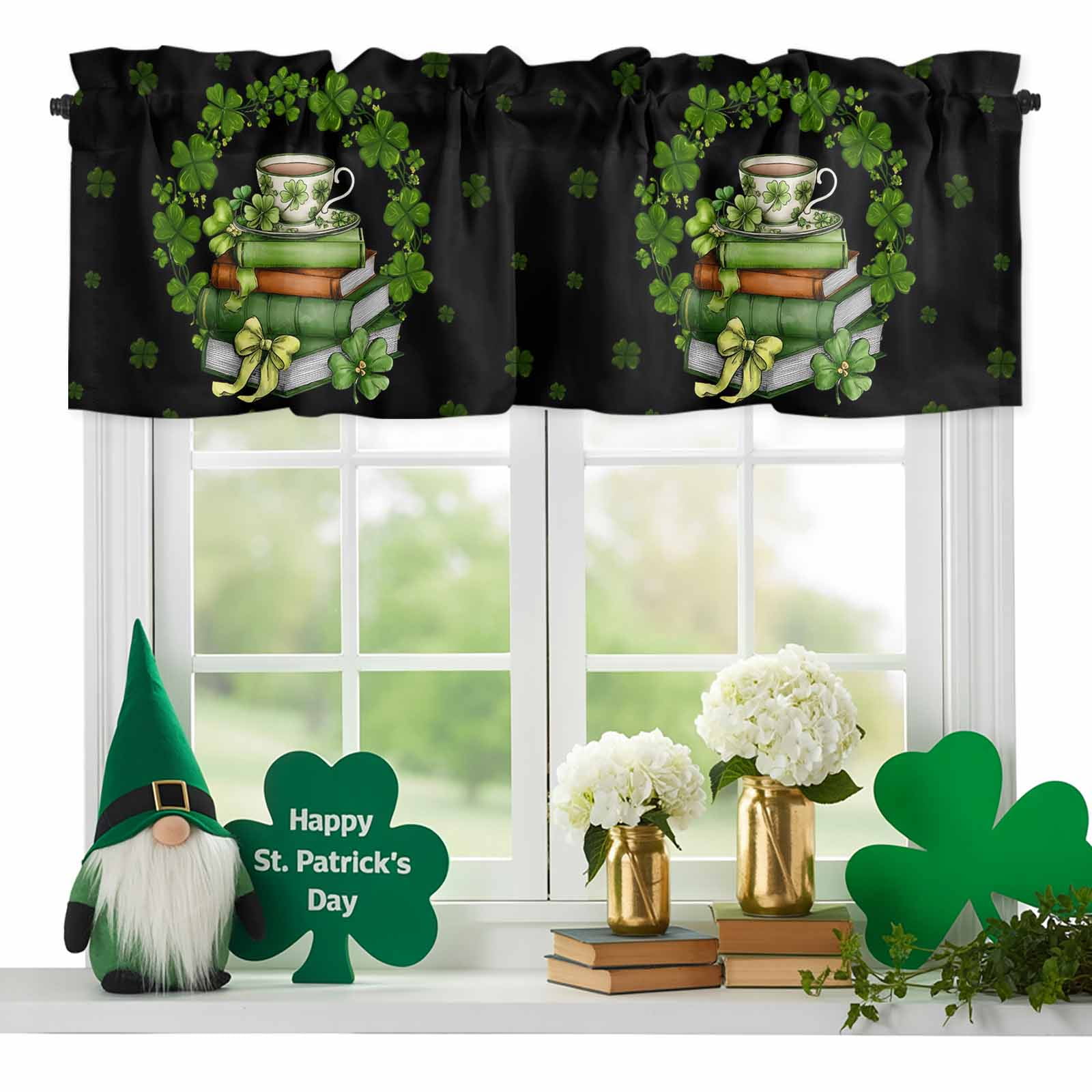 Saint Patrick's Day Valances for Windows, Watercolor Shamrocks Wreath ...