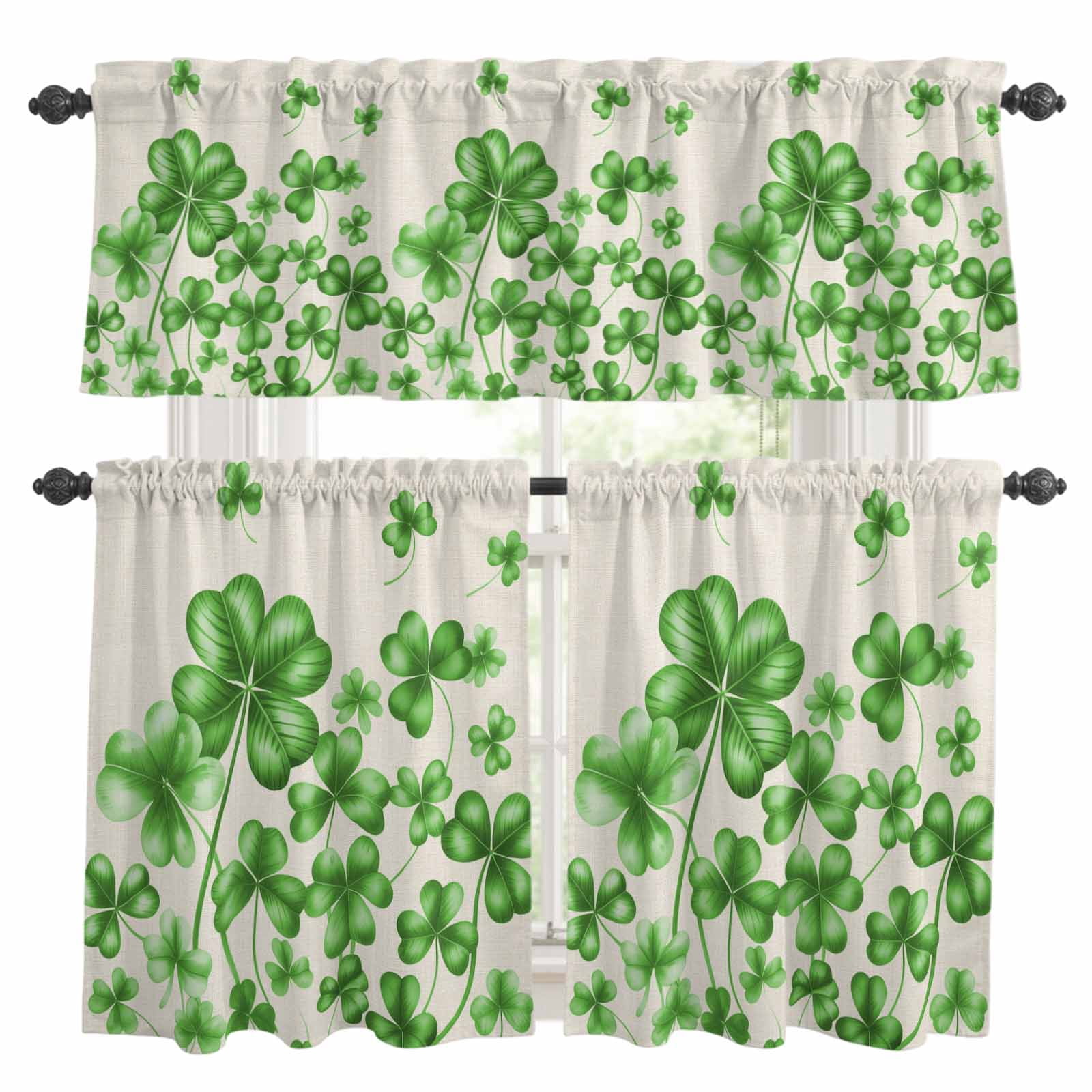 Saint Patrick's Day Window Curtains Valance Set of 3 Watercolor Green ...
