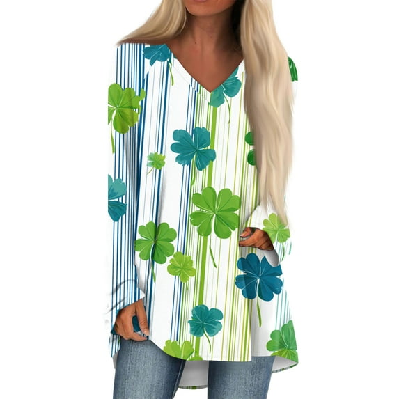 Saint Patrick's Day Womens Shirts Green Party V-Neck Irish Themed Tops ...