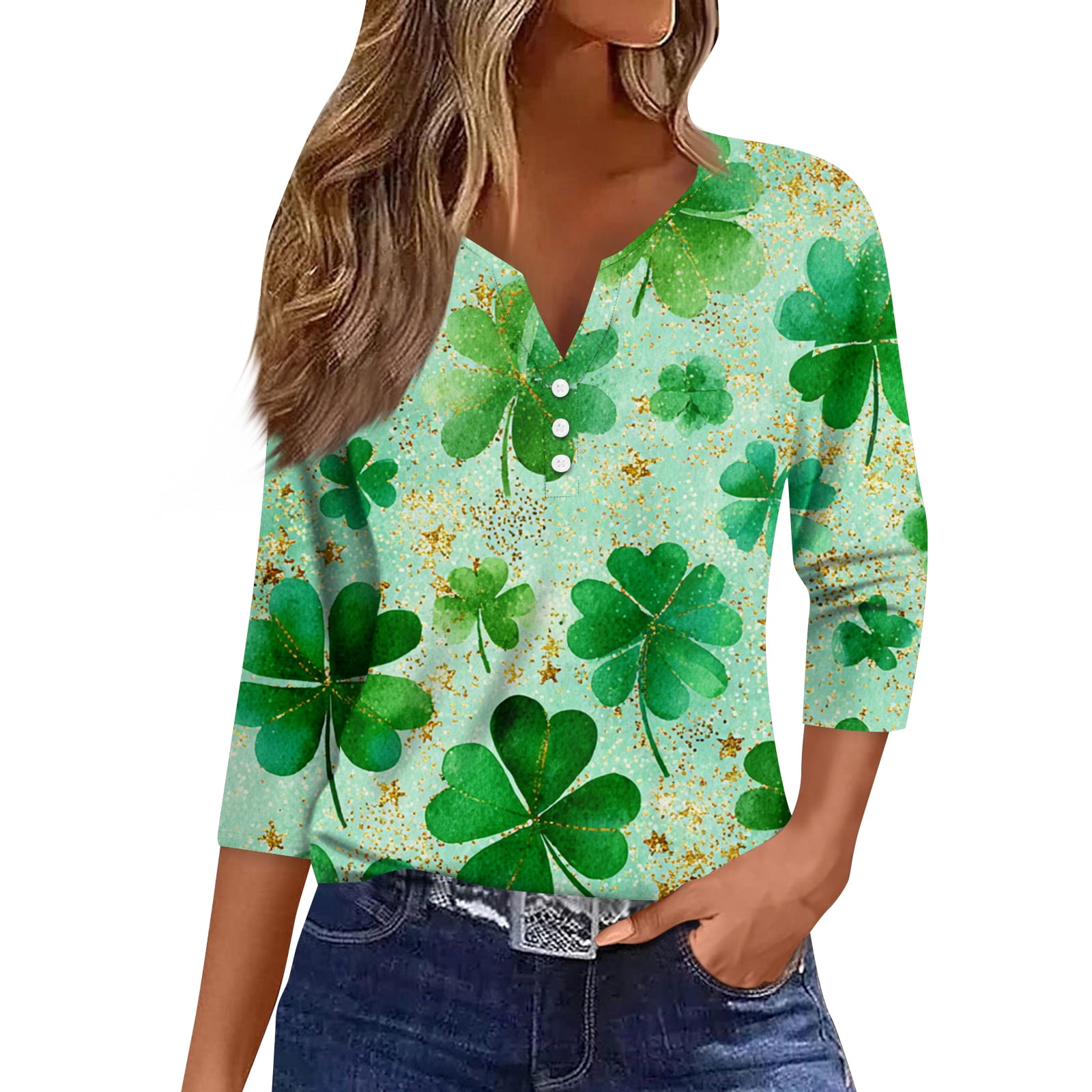 Saint Patrick's Day Womens Shirts Leprechaun V-Neck Shamrock Tops Irish ...