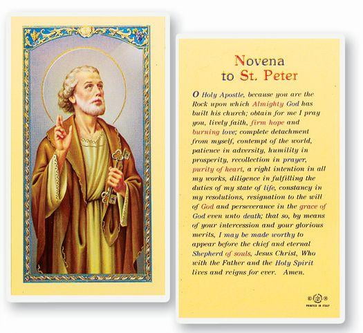 Saint Peter Novena Laminated Catholic Prayer Holy Card with Prayer on ...