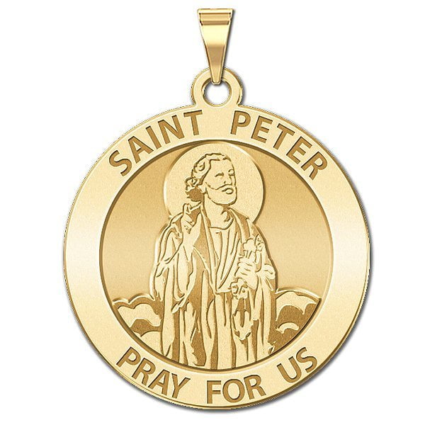 Saint Peter Religious Medal - 3/4 Inch Size of a Nickel in Solid 14K ...