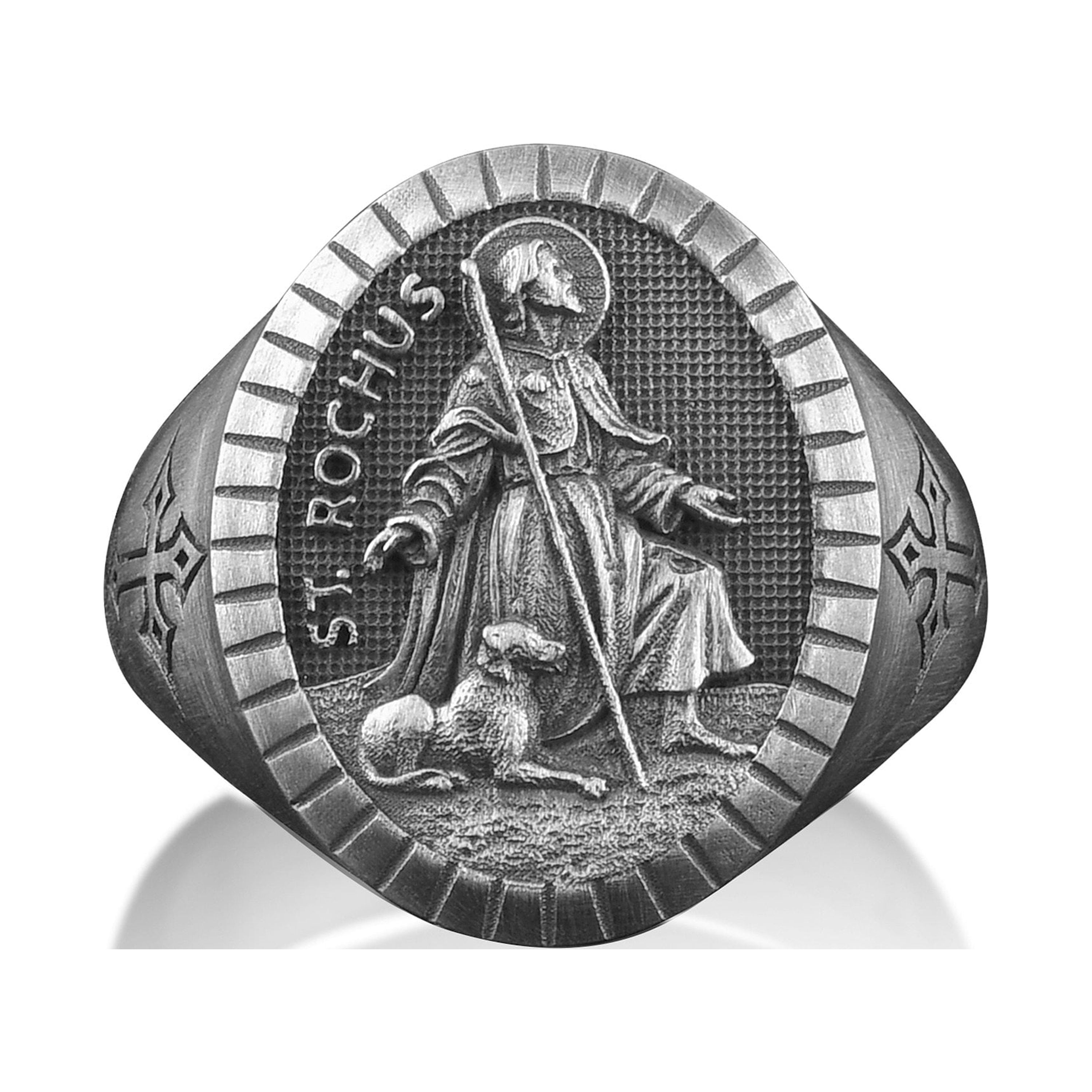 Saint Rochus Signet Ring For Men in Sterling Silver, Saint Roch Patron ...