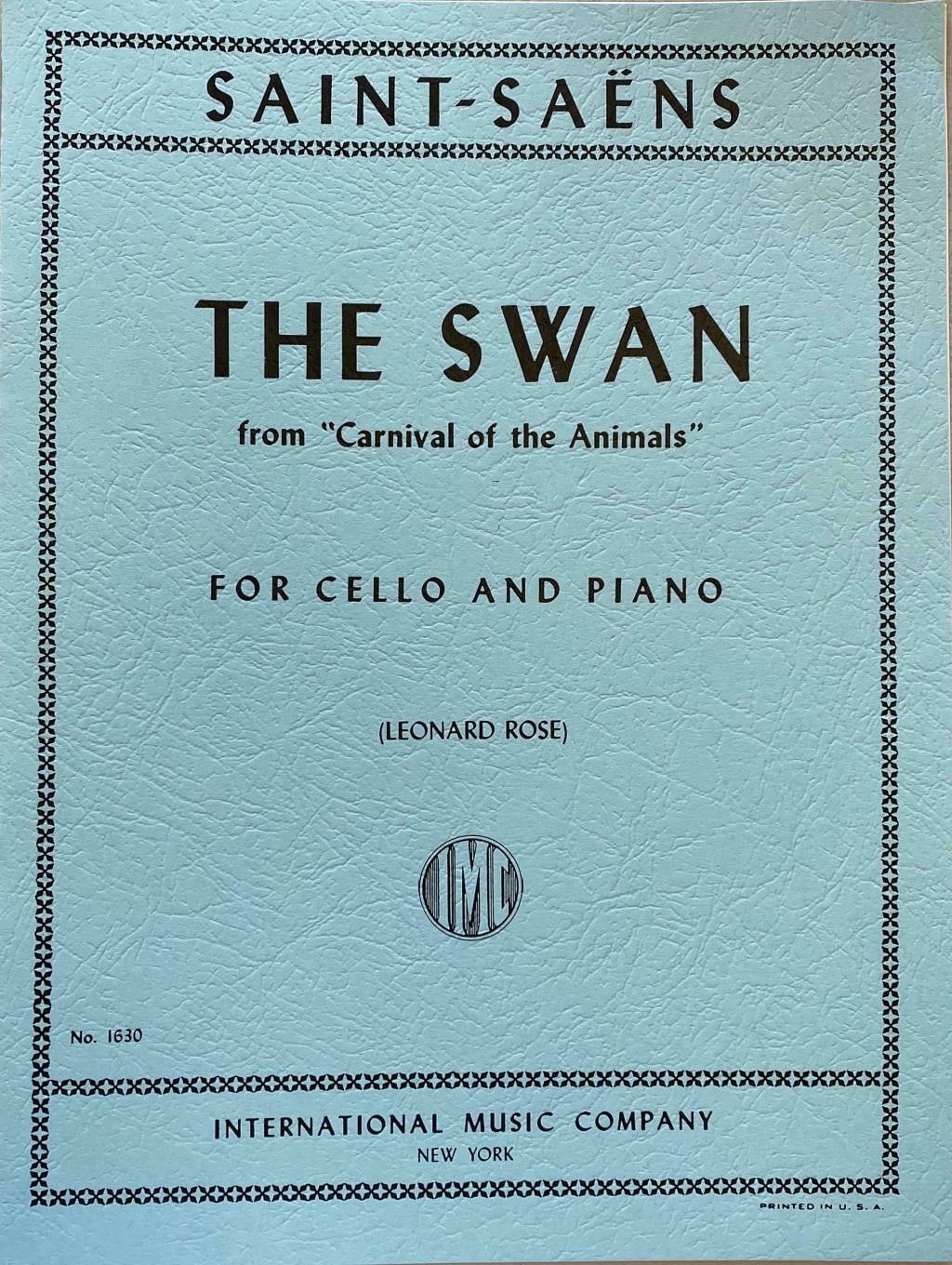 Saint-Saens Camille The Swan from Carnival of the Animals. For Cello and Piano (IMC # 1630 ...