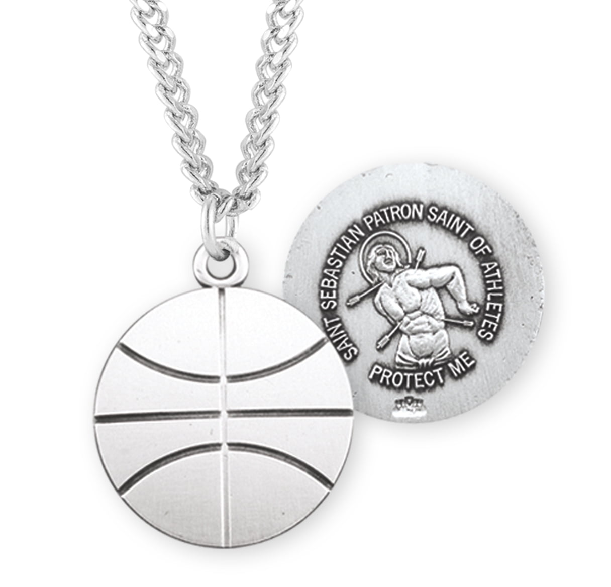 Saint Sebastian Sterling Silver Basketball Athlete Medal | 1.0" x 0.8 ...