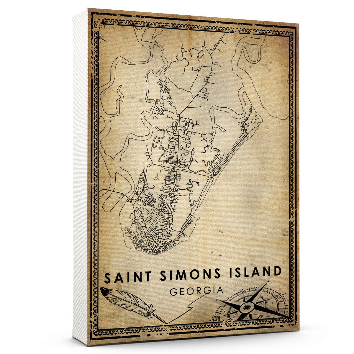 Saint Simons Island Vintage Map Prints Canvas, Georgia Map Art Canvas ...