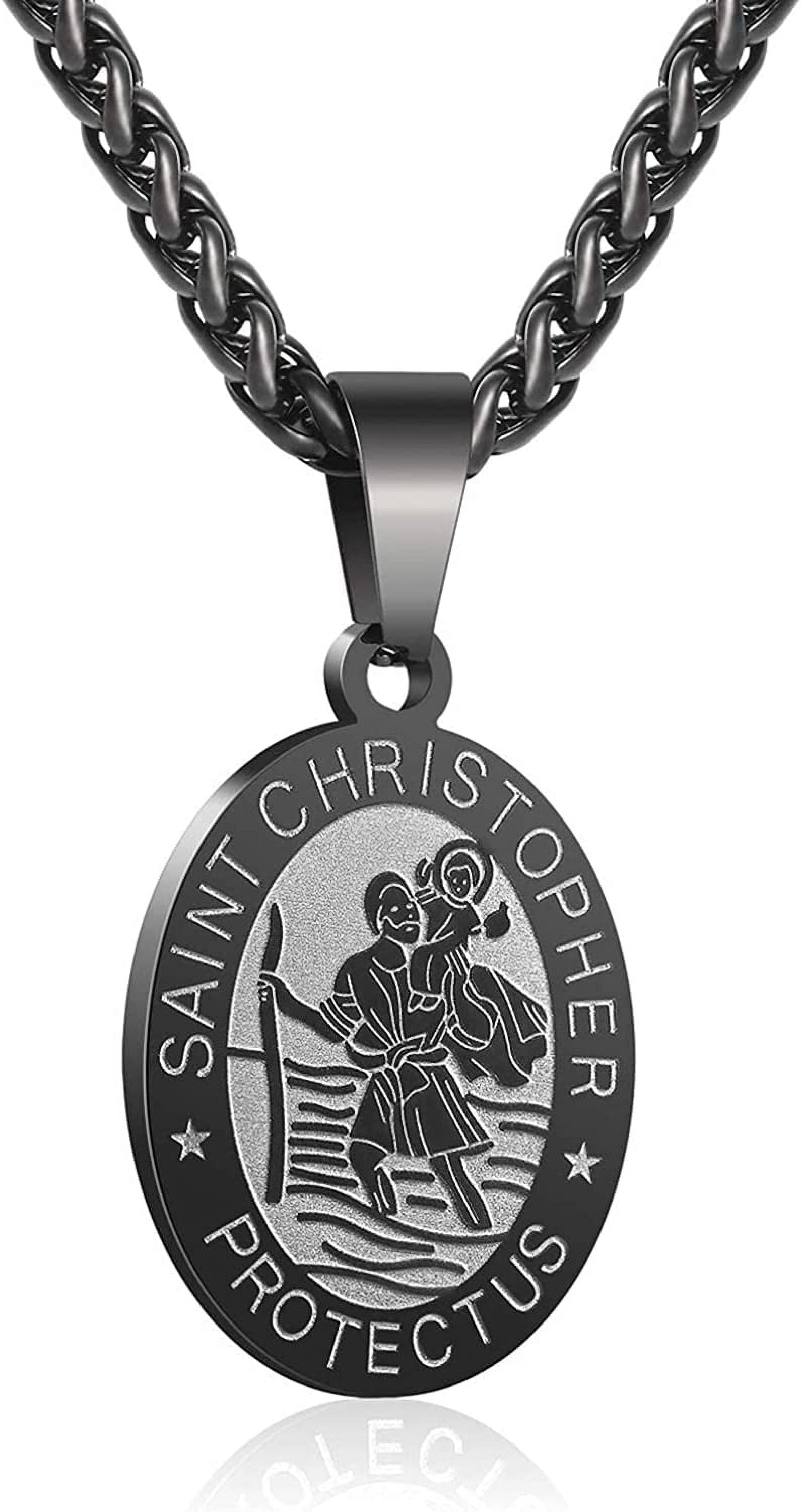 APSVO St. Christopher Medal Necklace, Stainless Steel Black Chain ...