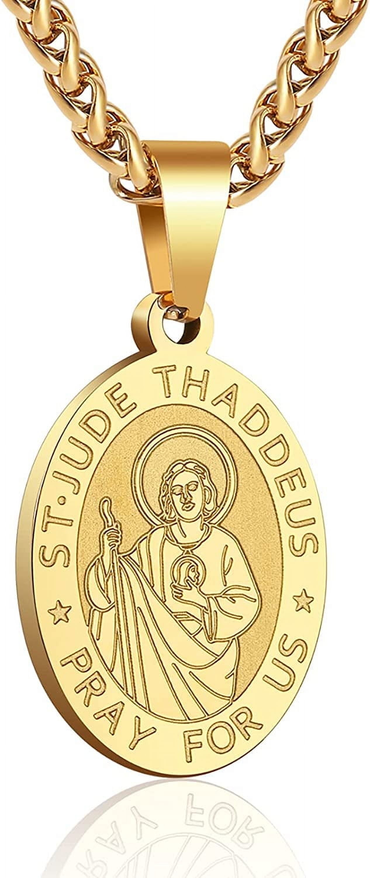 APSVO Gold Saint St Jude Medal Necklace Pendant for Men 24 Inch ...