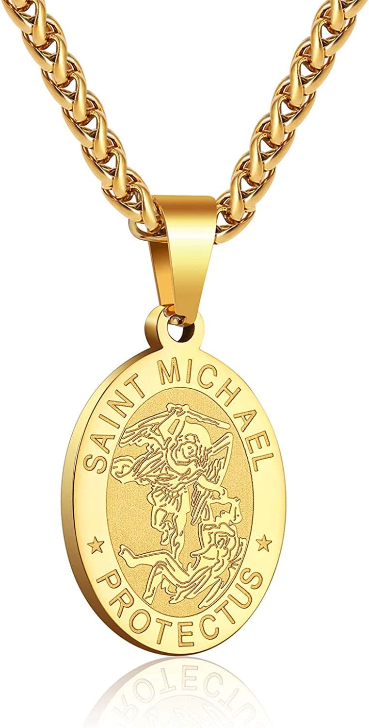 Saint St Michael Necklace Medal Pendant for Men Son Grandson Archangel ...