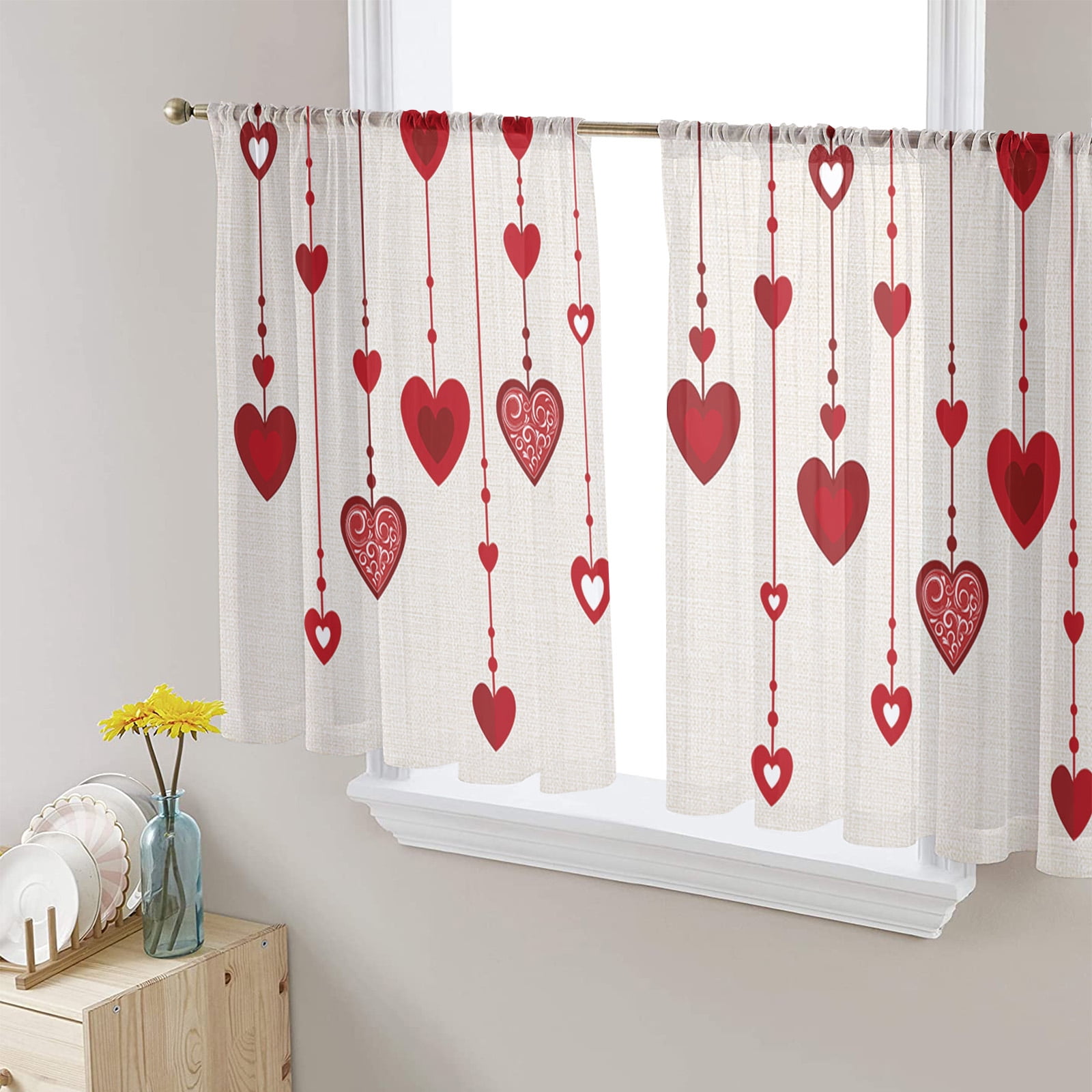 Saint Valentine's Semi Sheer Curtains 45 Inch Length 2 Panels Set ...