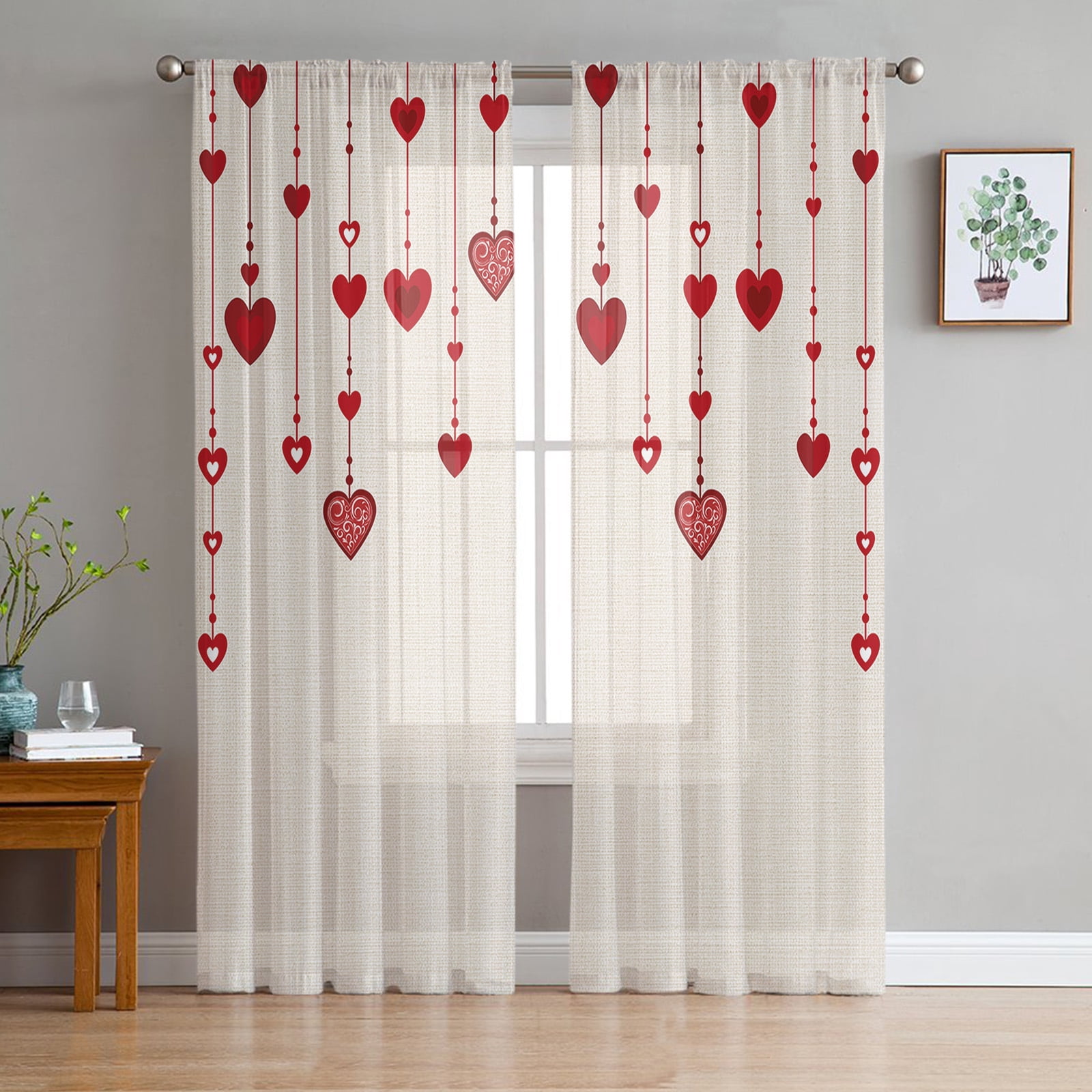 Saint Valentine's, Sheer Curtains 96 Inches Long 2 Panels Set, Window ...