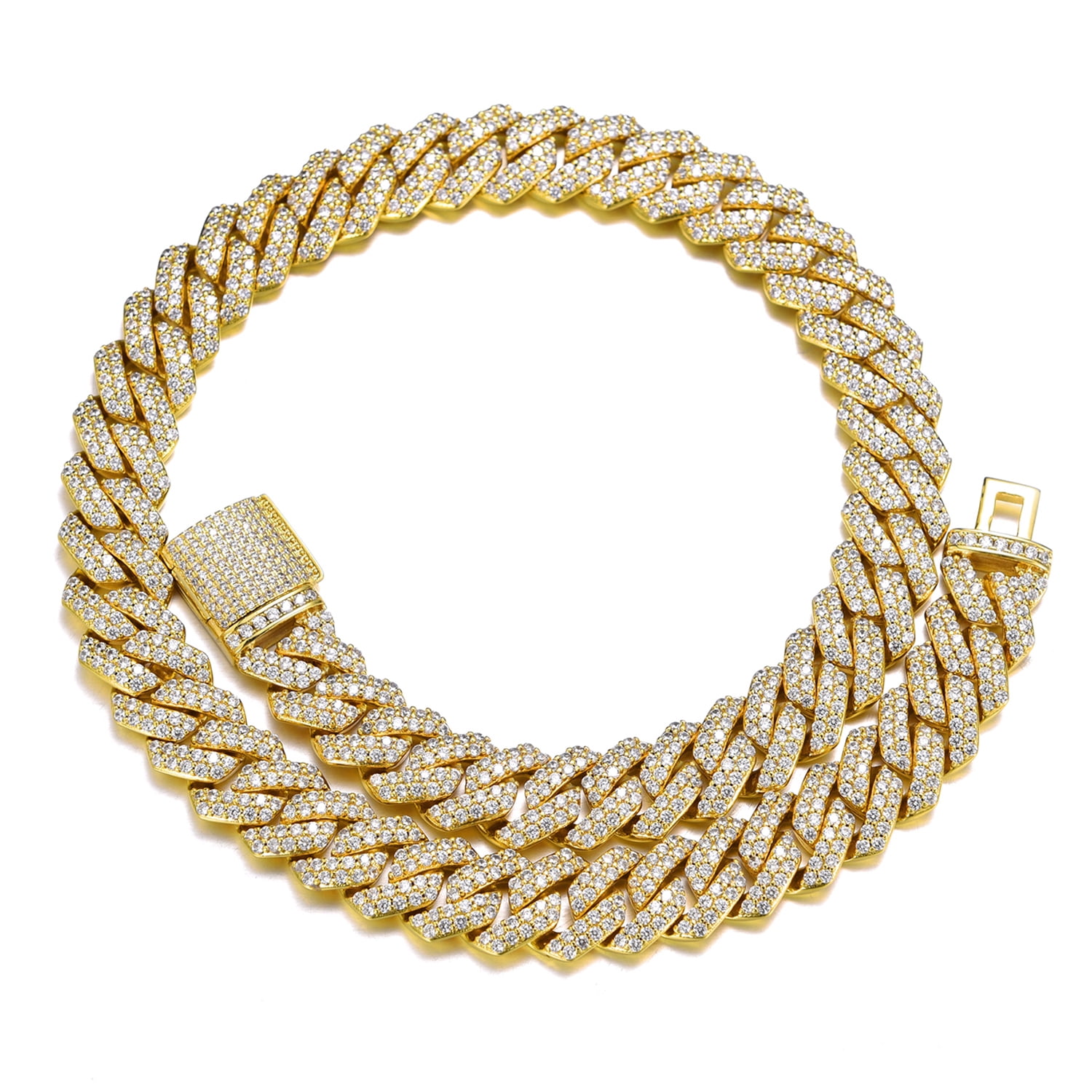 Saintda 14MM Diamond Prong Link Chain In Gold Color 18Inch Cubic Zircon ...