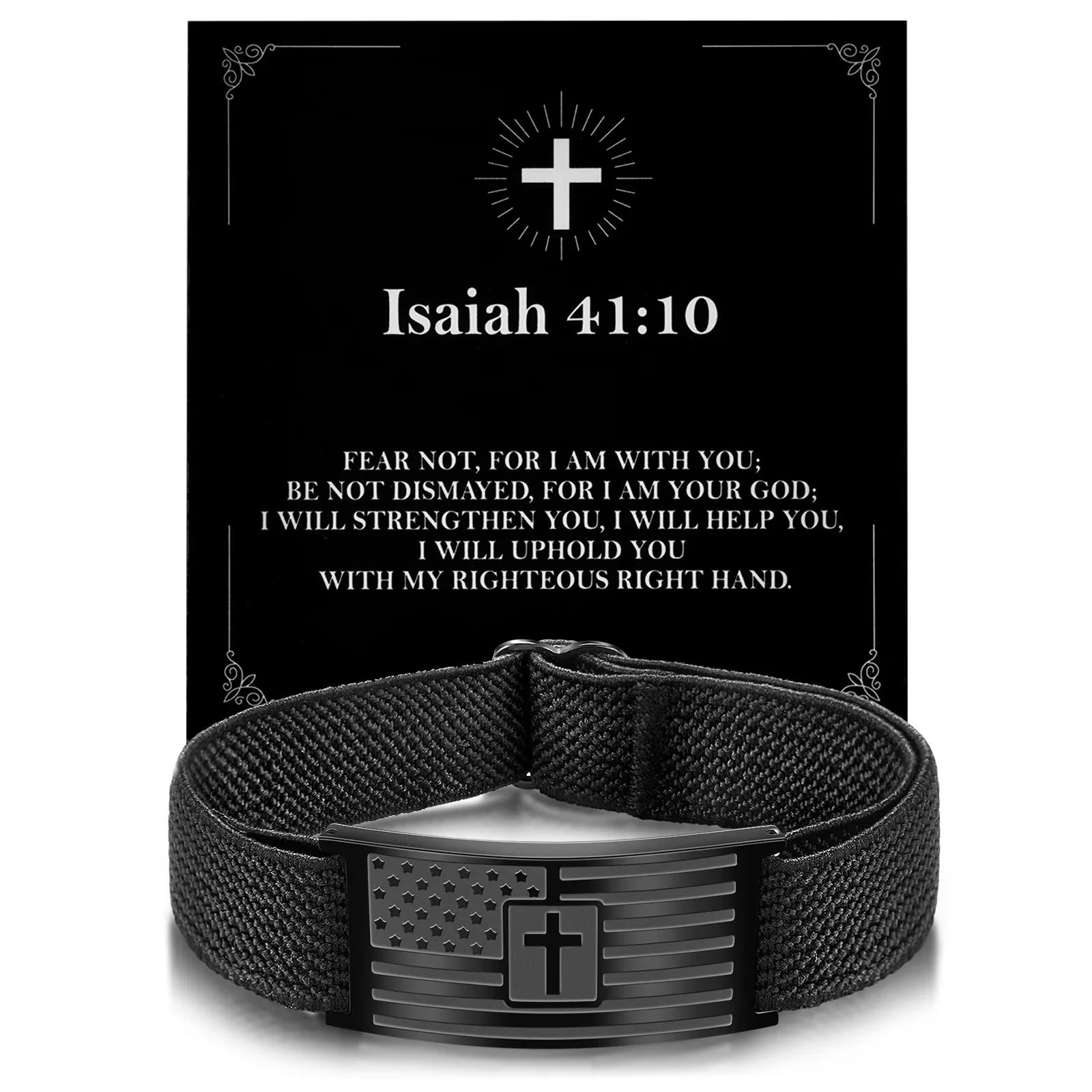 Saintda Christian Cross Bracelet for Men American Flag Engarved Bible ...