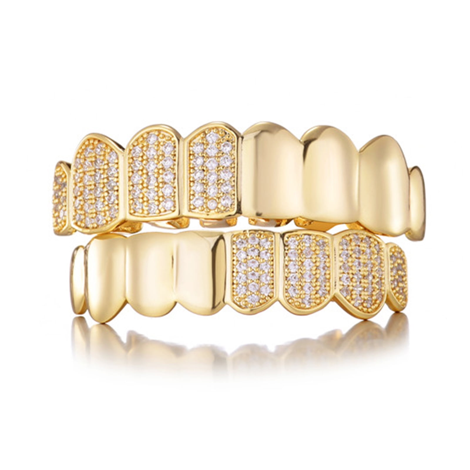 Saintda Iced Out CZ Stone Teeth Grillz Set For Unisex Brass Material ...