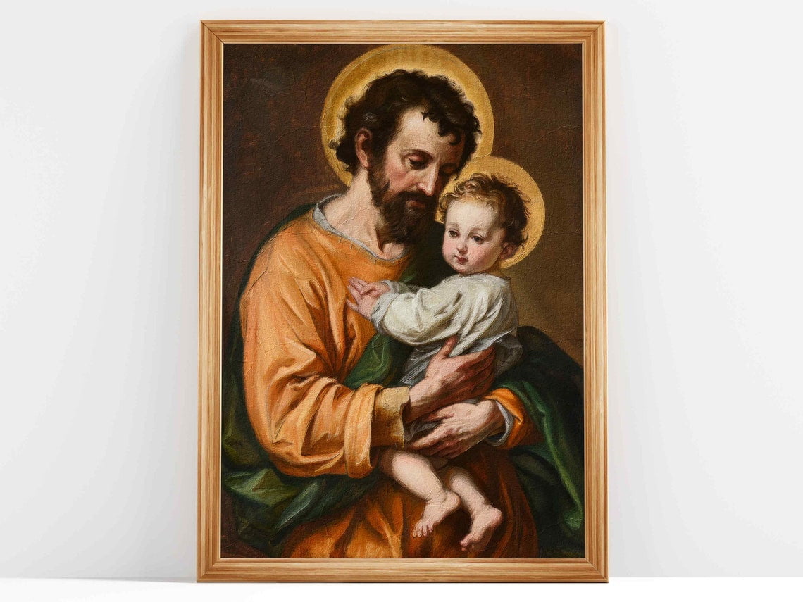 Saintly Affection, Saint Joseph And Baby Jesus, Holy Family, Oil ...