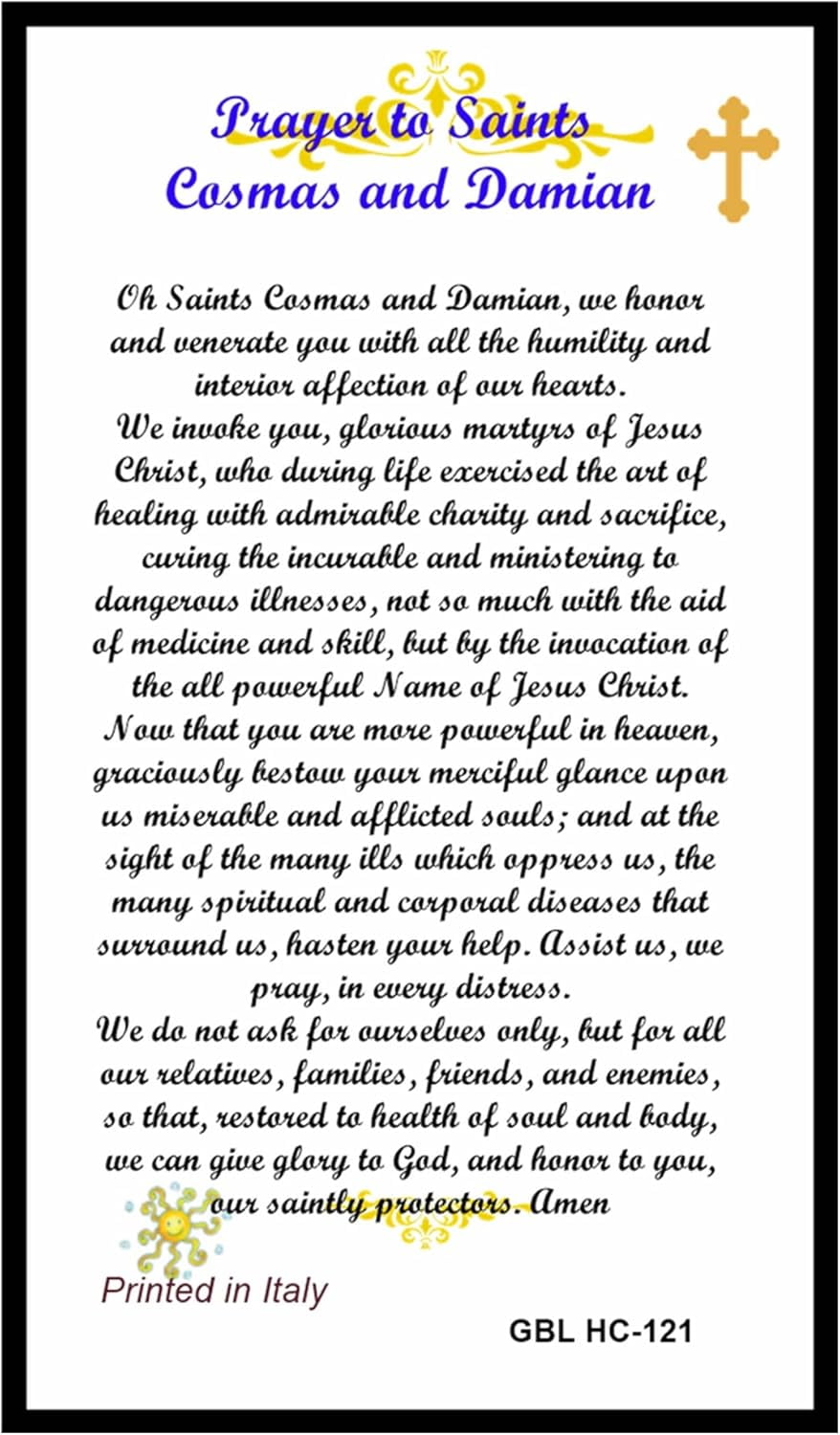 Saints Cosmas and Damian Patron Saints of Pharmacists Blessed Laminated Card and Silver Oxidized ...