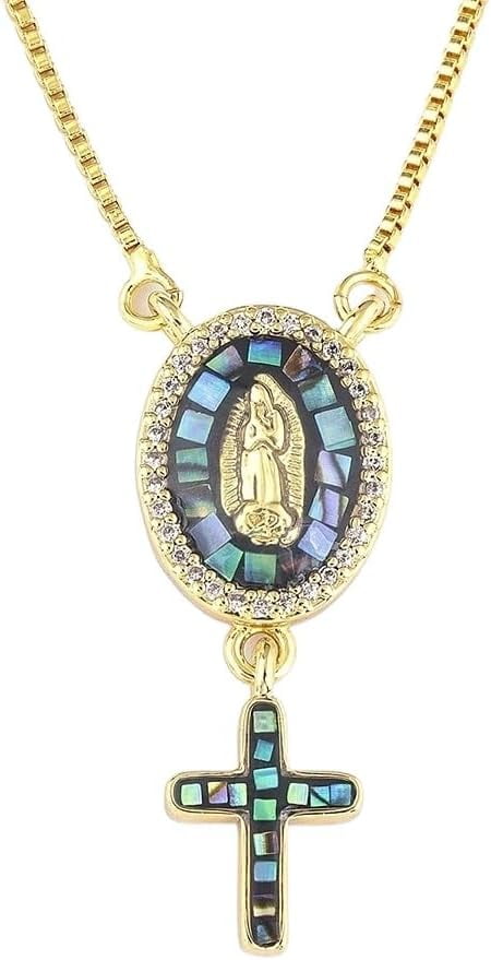 Saints Cross and Virgin Mary Scapular Necklace,Pearl Shell Scapular ...