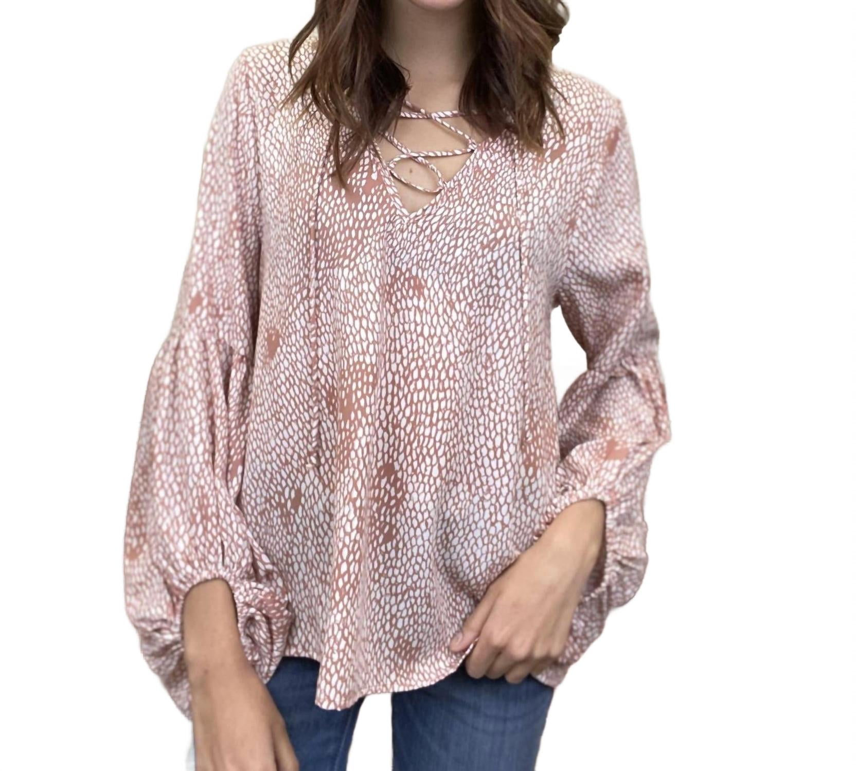 Saints & Hearts Keep Pushing Self-Tie V-Neck Long Puff Sleeve Top ...