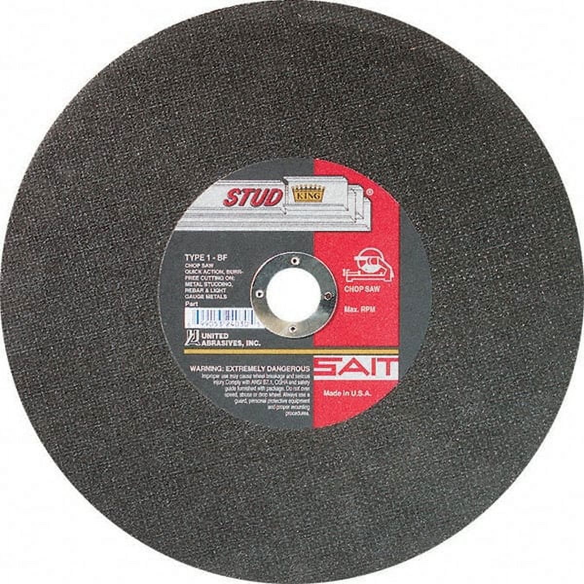 Sait 14" Aluminum Oxide Cutoff Wheel 3/32" Thick, 1" Arbor, 4,400 Max ...