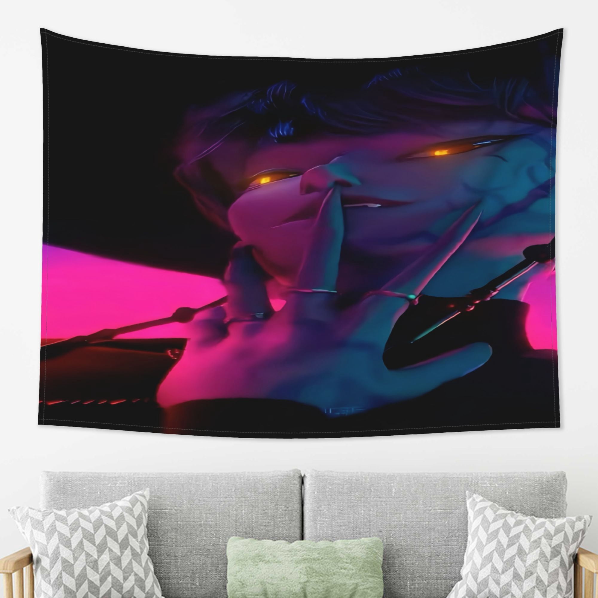 Saja Boys Tapestry Wall Hanging - Vibrant Neon Art Print on Peach Light ...