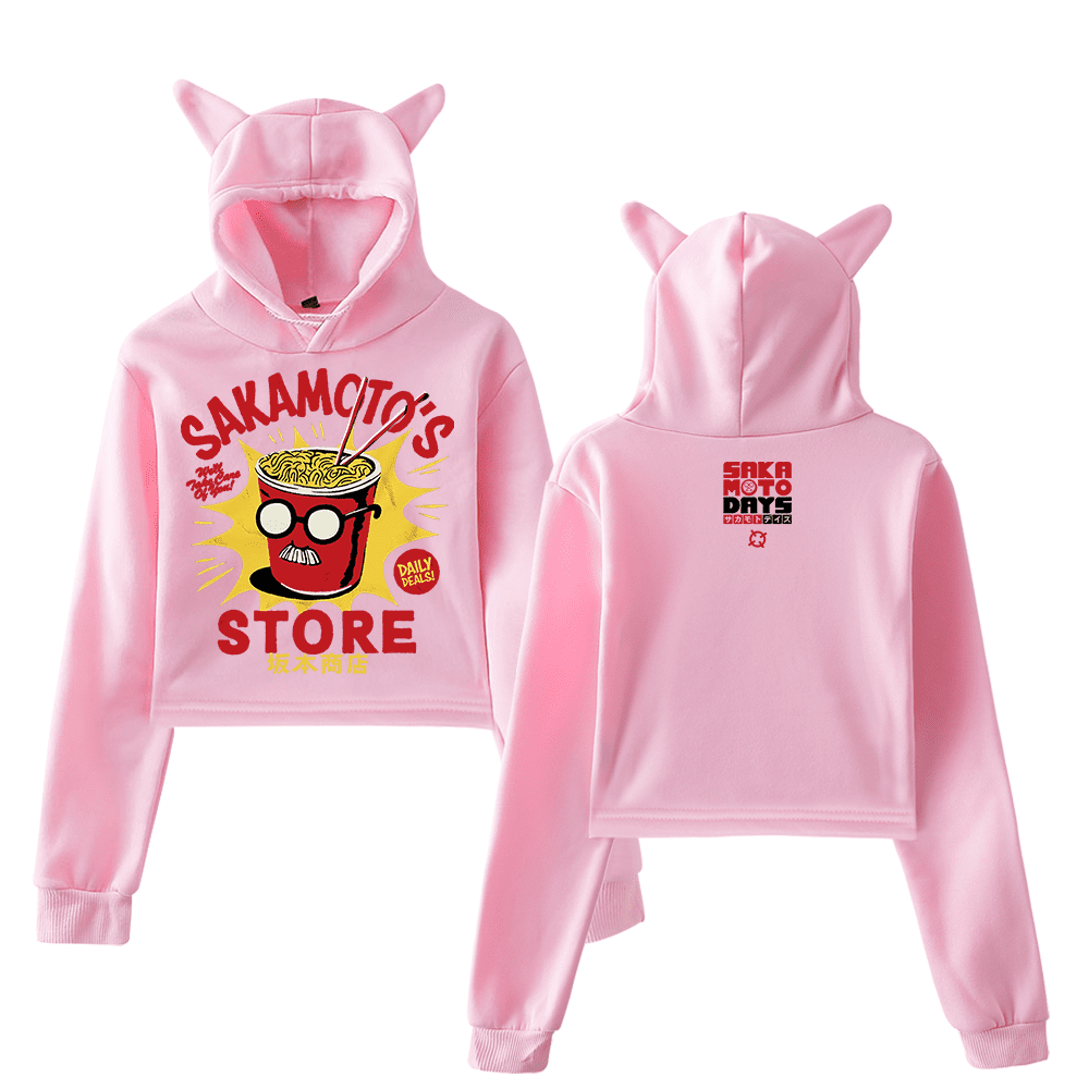 Sakamoto Days Store Girl's Cute Cat Ear Cropped Pullover Hoodie Hooded ...