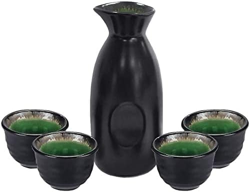 Sake Set Black Japanese 5 Pieces Traditional Japanese Saki Cups Set ...