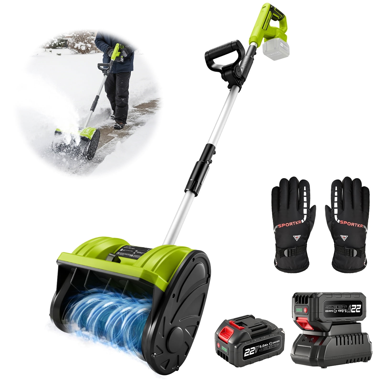 Saker 22V Cordless Snow Shovel, Electric Snow Shovel with 2x 5.0Ah ...