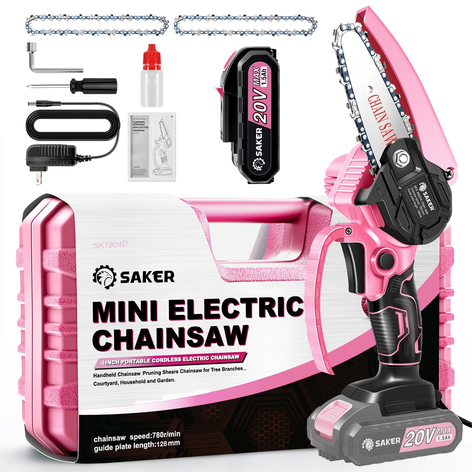 Saker 4 Inch Mini Chainsaw Pink Cordless, Electric Chainsaw, Portable ...