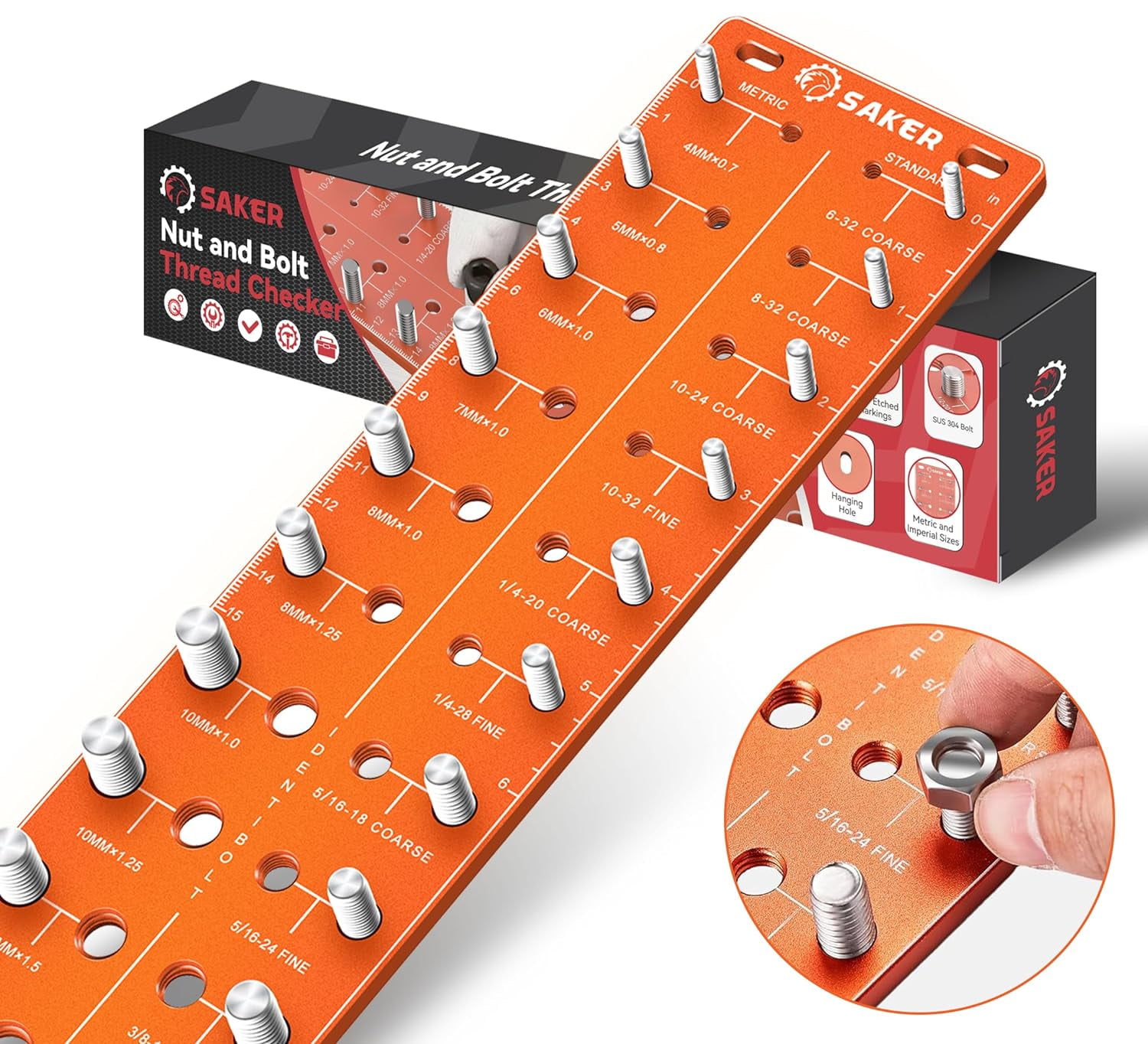 Free Shipping! Saker Nut and Bolt Thread Checker, Bolt Size and Thread ...